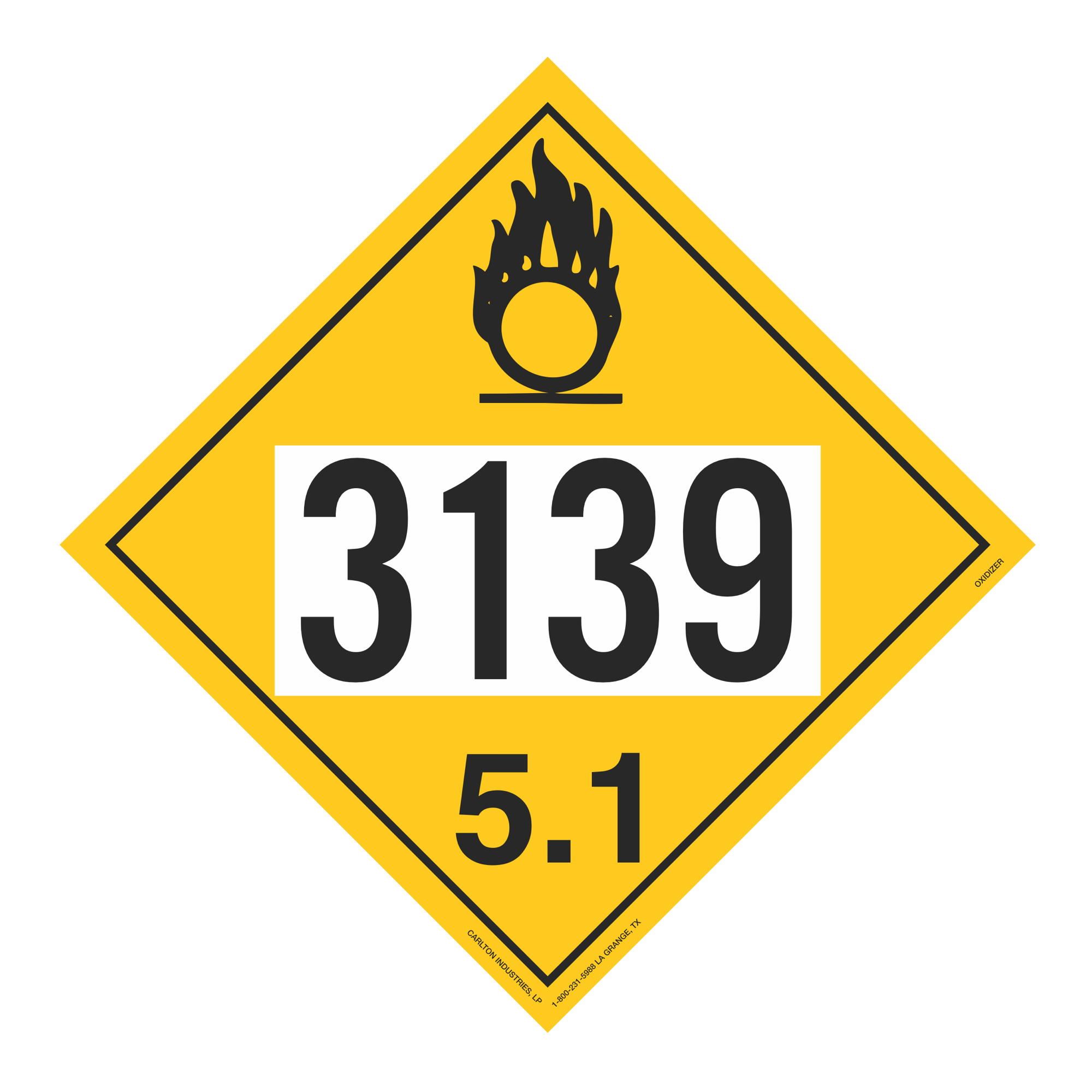 UN#3139 Oxidizer Stock Numbered Placard | Carlton Industries