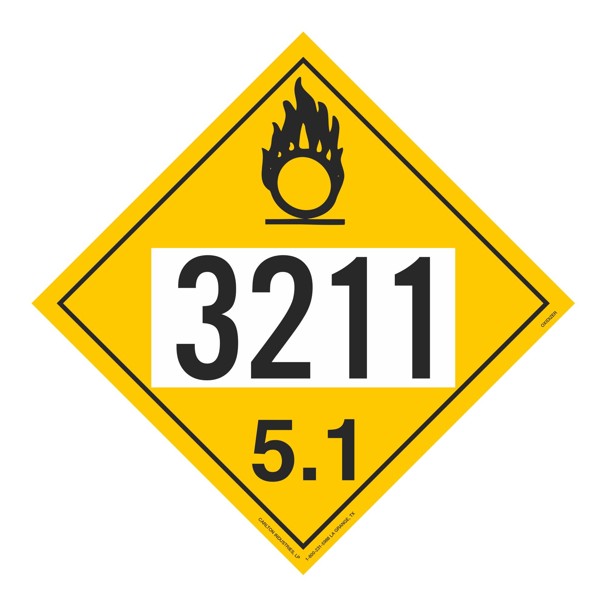 UN#3211 Oxidizer Stock Numbered Placard | Carlton Industries