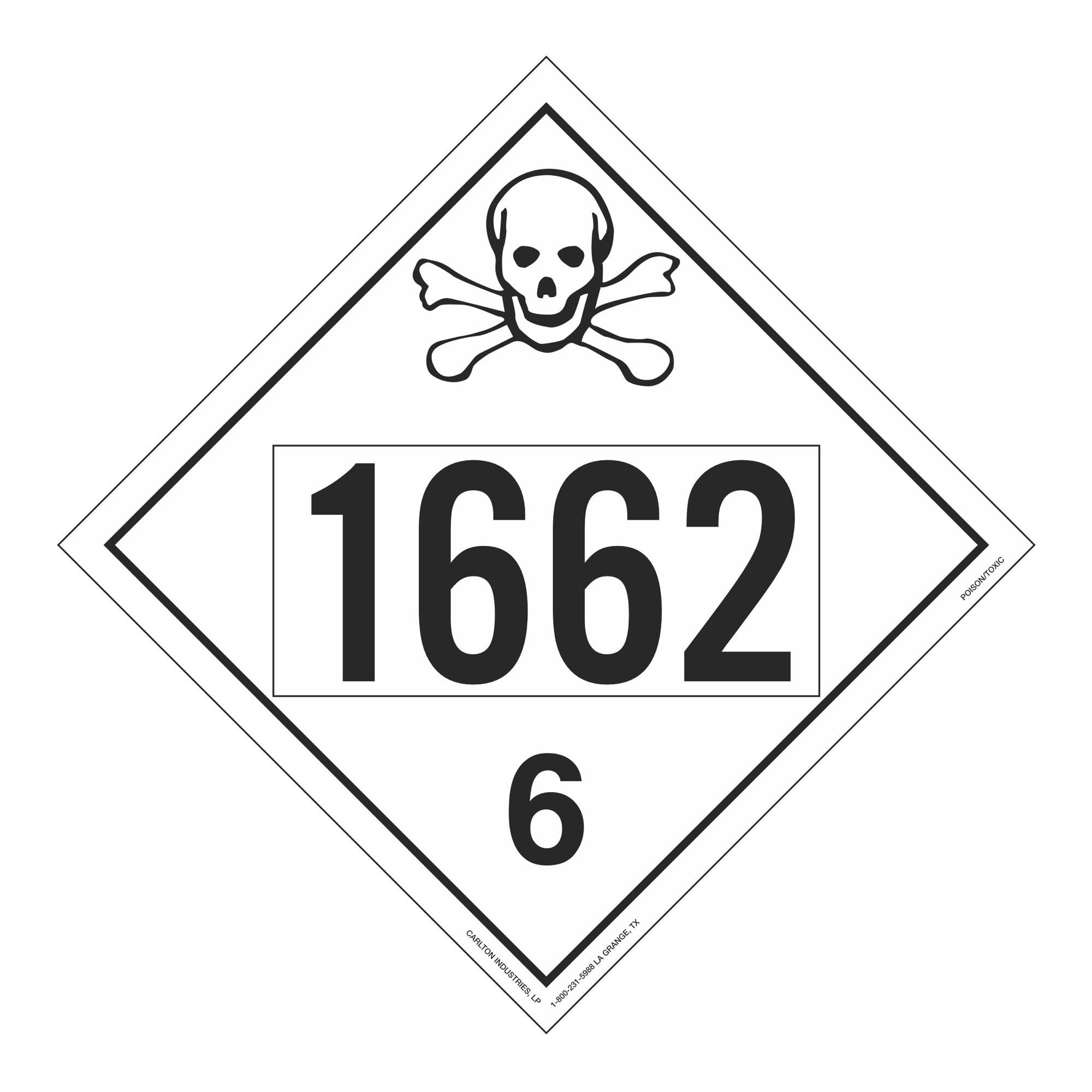 UN#1662 Poison/Toxic Numbered Placard | Carlton Industries