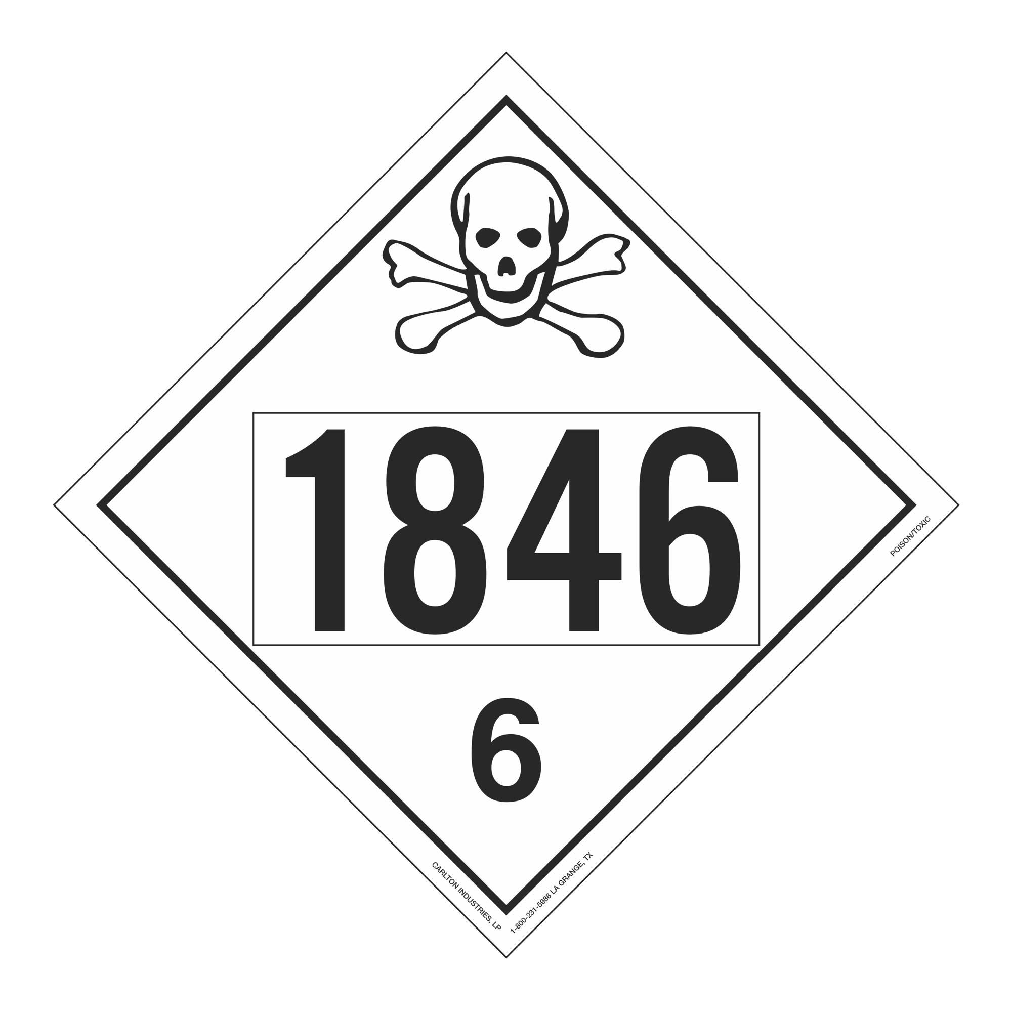 UN#1846 Poison/Toxic Numbered Placard | Carlton Industries