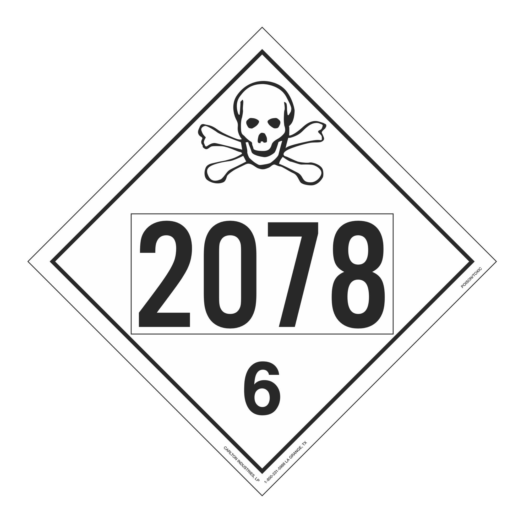 UN#2078 Poison/Toxic Numbered Placard | Carlton Industries