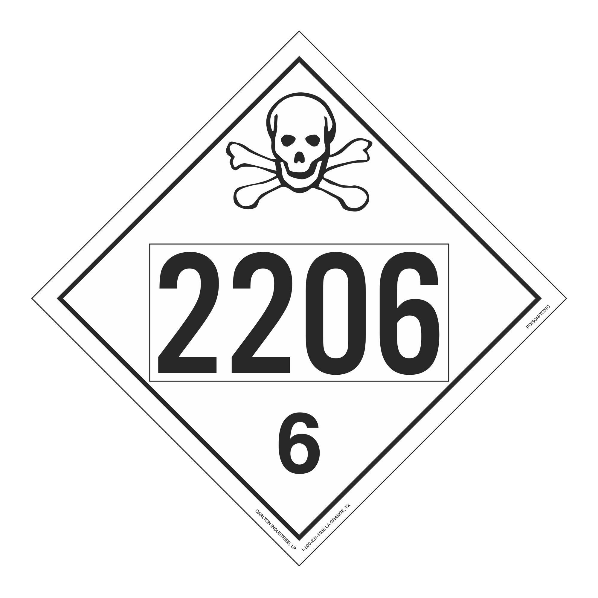 UN#2206 Poison/Toxic Numbered Placard | Carlton Industries