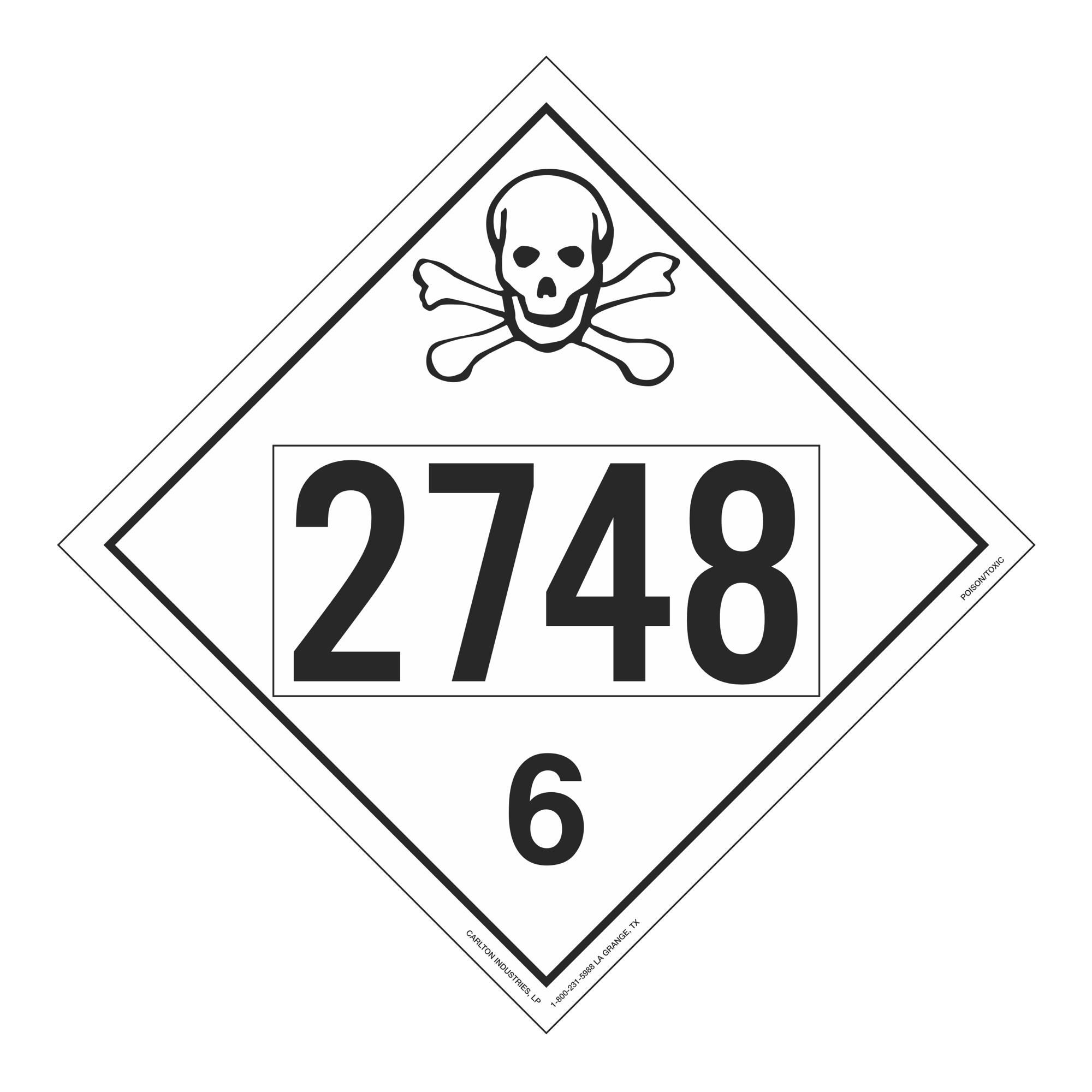 UN#2748 Poison/Toxic Numbered Placard | Carlton Industries
