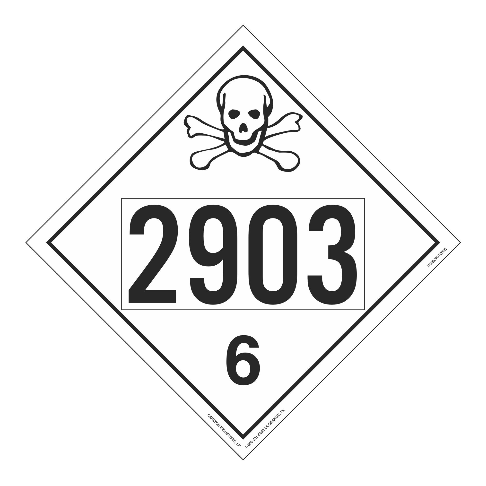 UN#2903 Poison/Toxic Numbered Placard | Carlton Industries