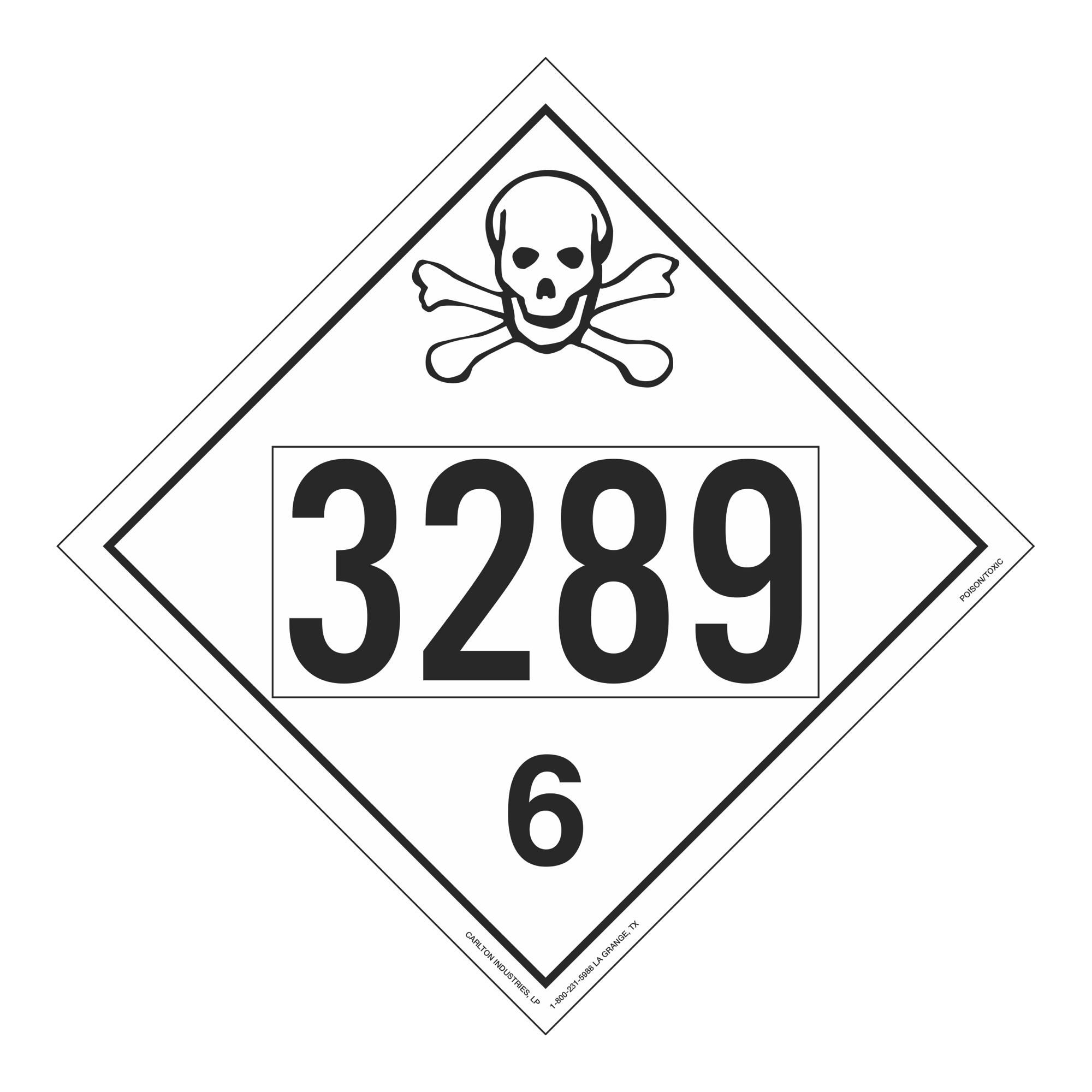 UN#3289 Poison/Toxic Numbered Placard | Carlton Industries