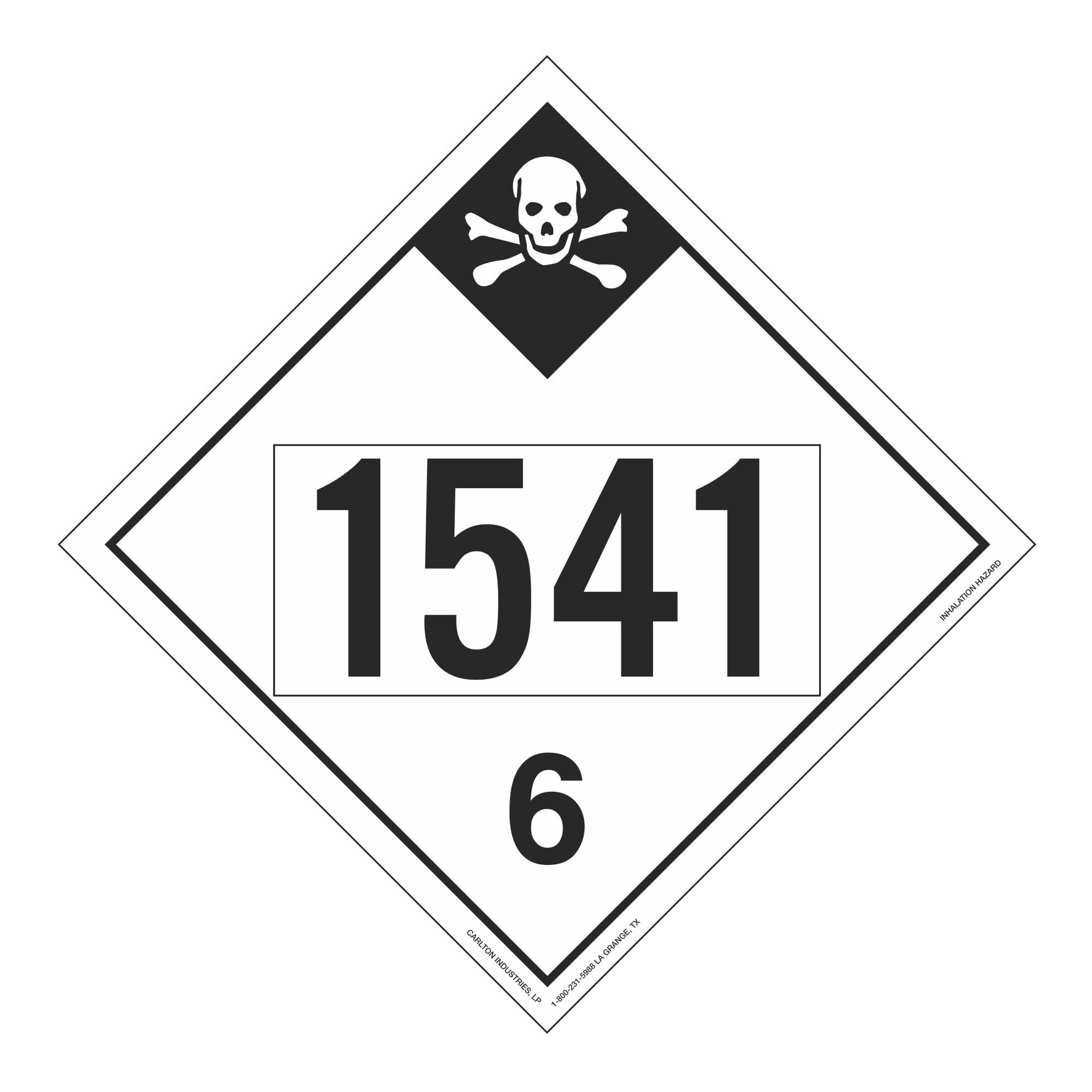 UN#1541 Inhalation Hazard Numbered Placard | Carlton Industries