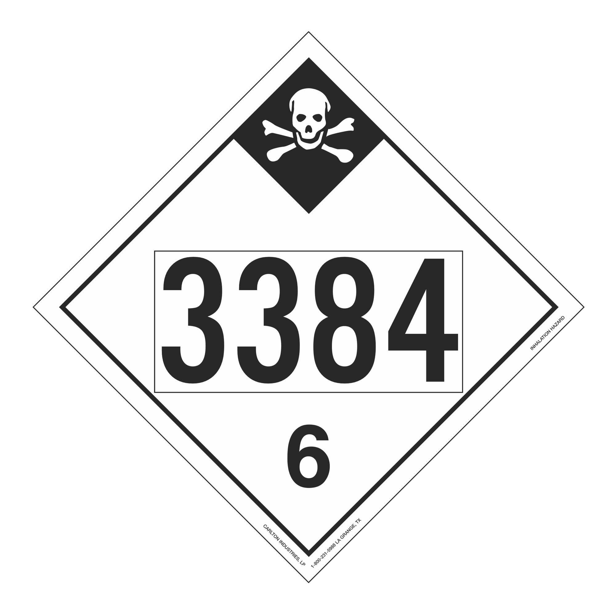UN#3384 Poison Inhalation Hazard Numbered Placard | Carlton Industries