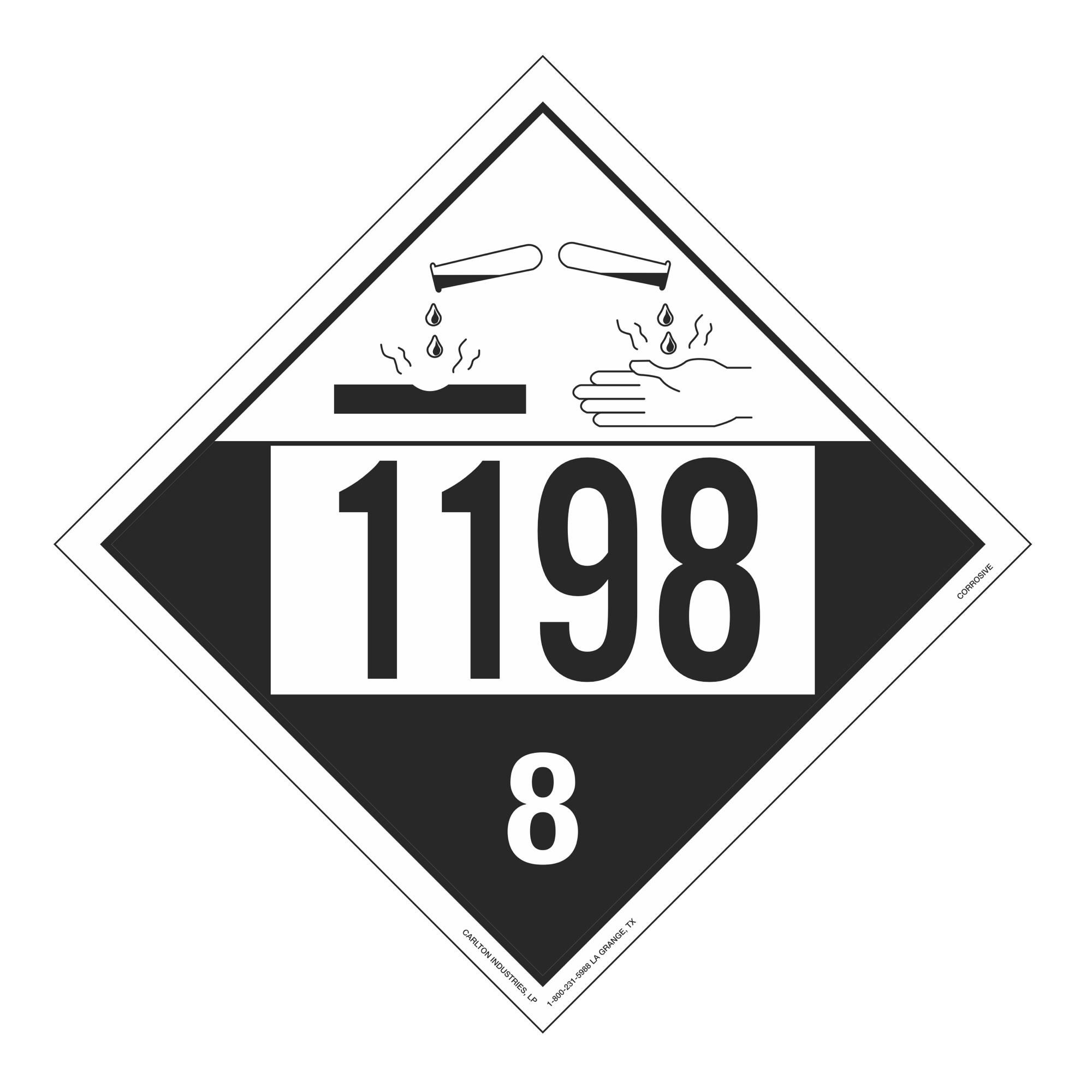 UN#1198 Corrosive Numbered Placard | Carlton Industries