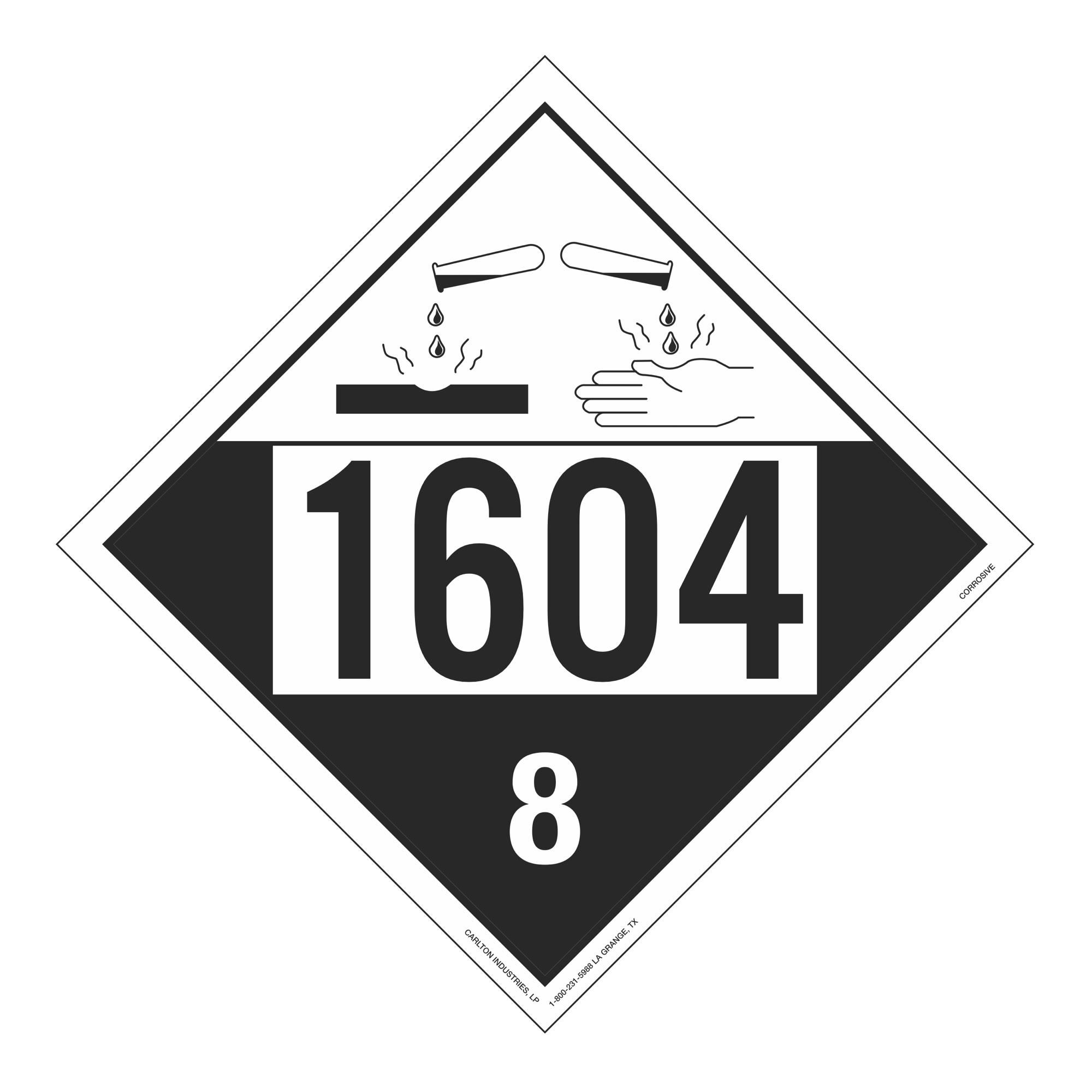UN#1604 Corrosive Numbered Placard | Carlton Industries
