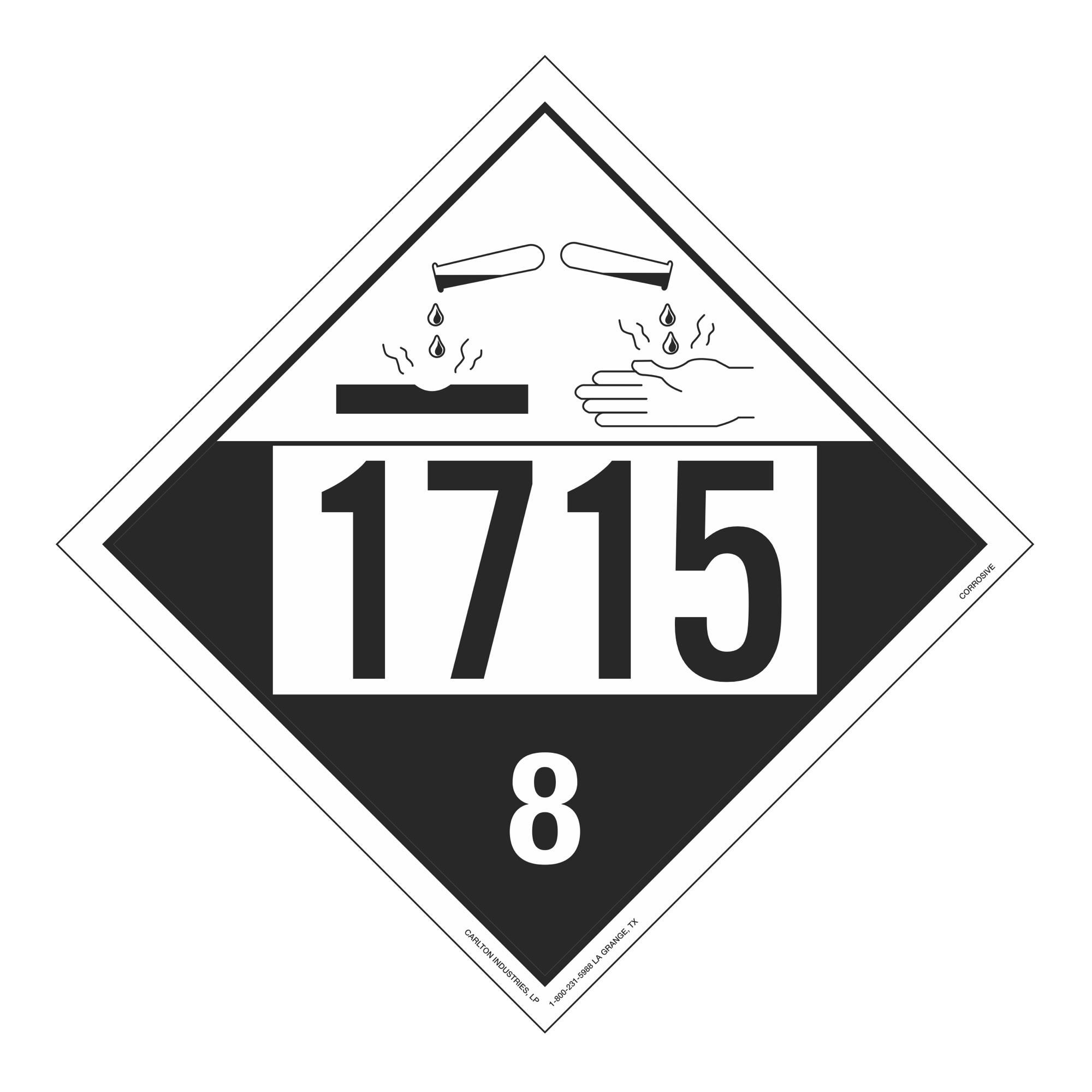 UN#1715 Corrosive Numbered Placard | Carlton Industries