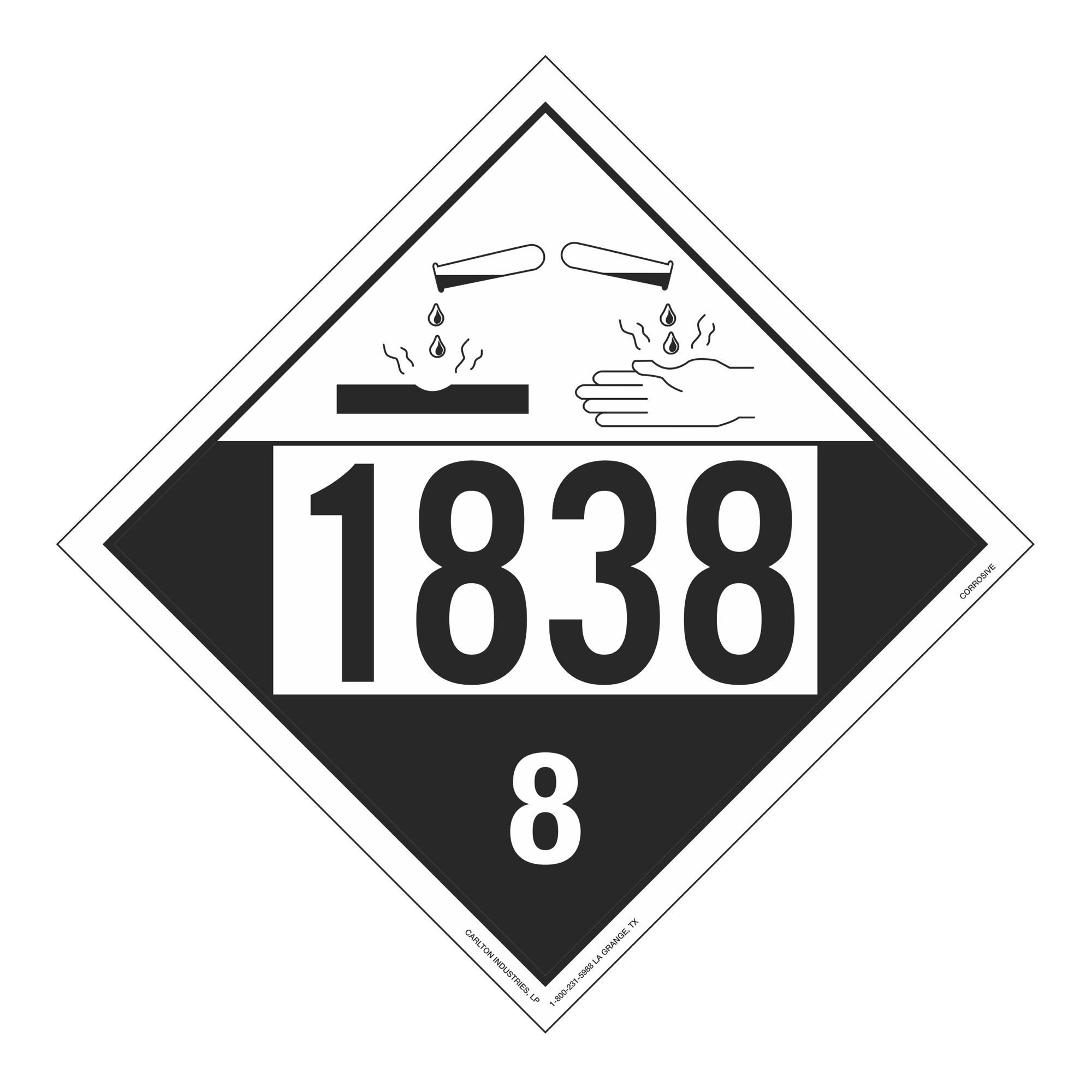 UN#1838 Corrosive Numbered Placard | Carlton Industries