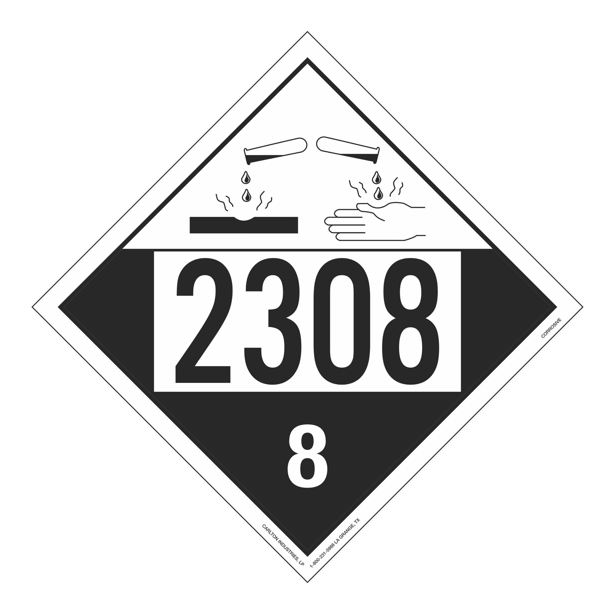 UN#2308 Corrosive Stock Numbered Placard | Carlton Industries