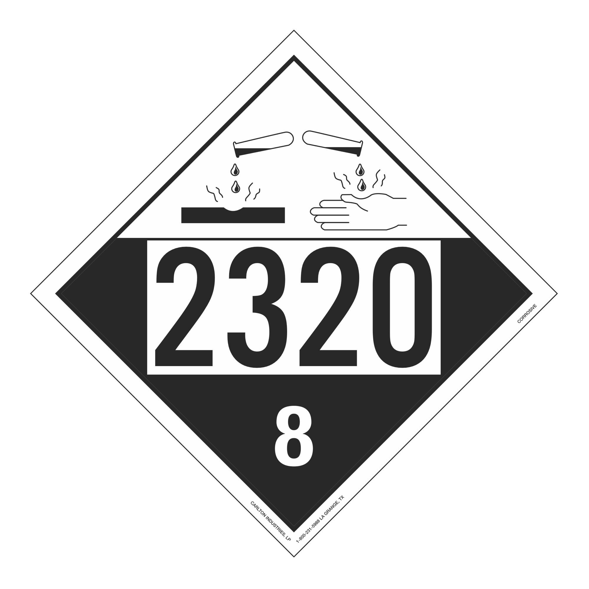 UN#2320 Corrosive Numbered Placard | Carlton Industries