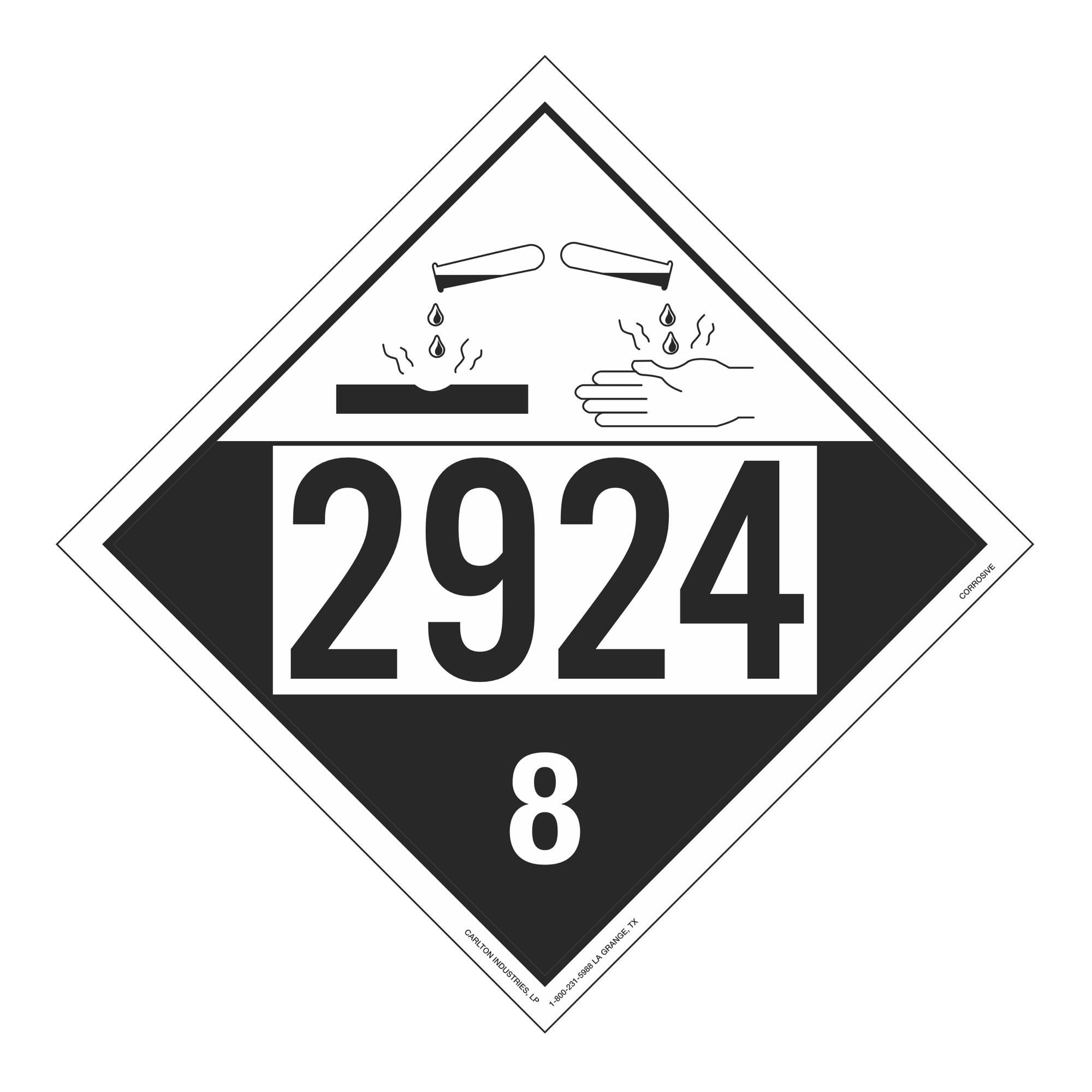 UN 2924 Corrosive Stock Numbered Placard Carlton Industries UN 2924 Corrosive Stock Numbered Placard Carlton Industries
