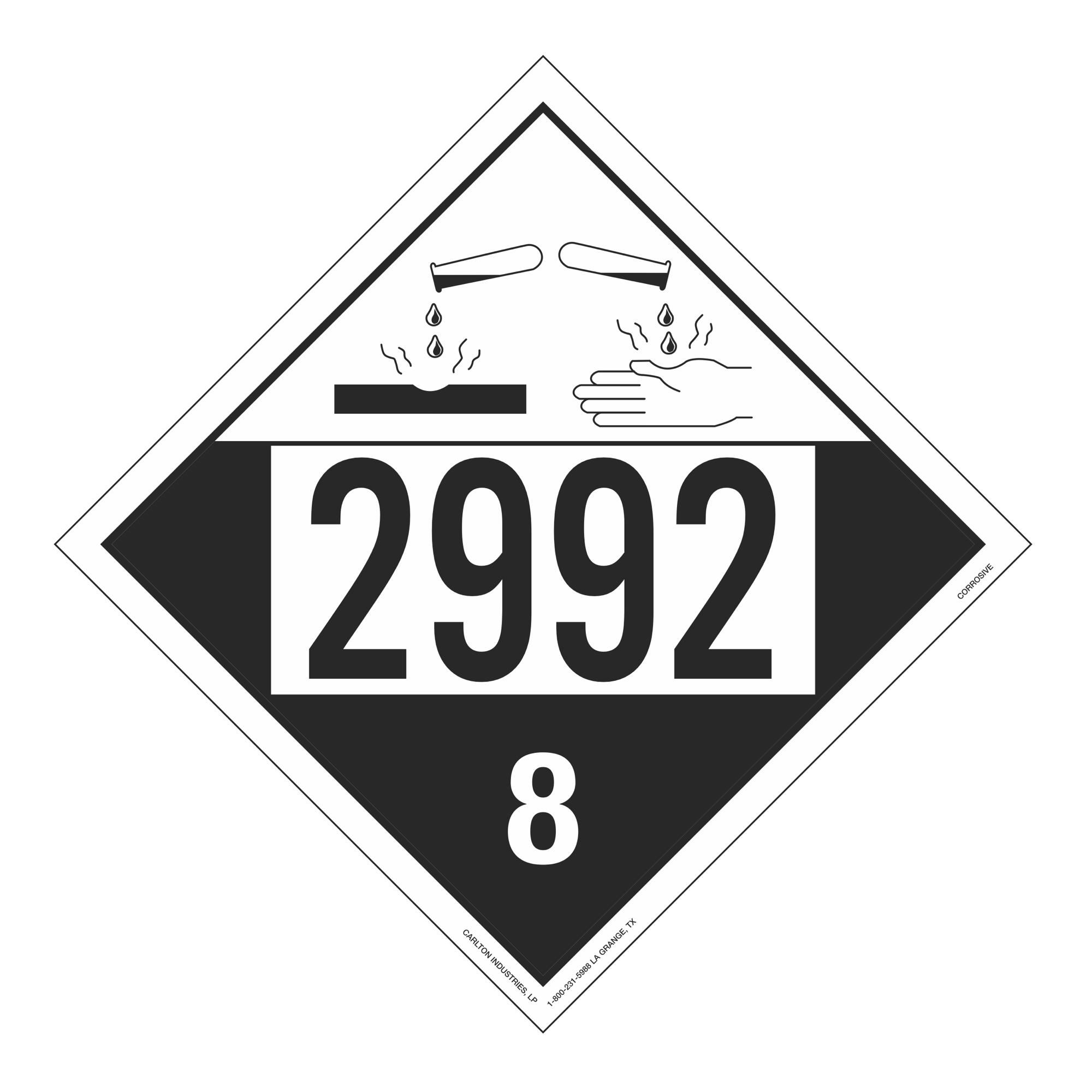 UN#2992 Corrosive Stock Numbered Placard | Carlton Industries