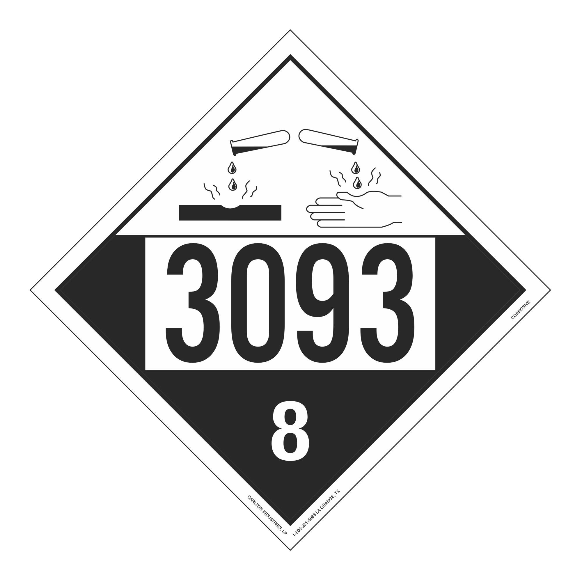 UN#3093 Corrosive Stock Numbered Placard | Carlton Industries