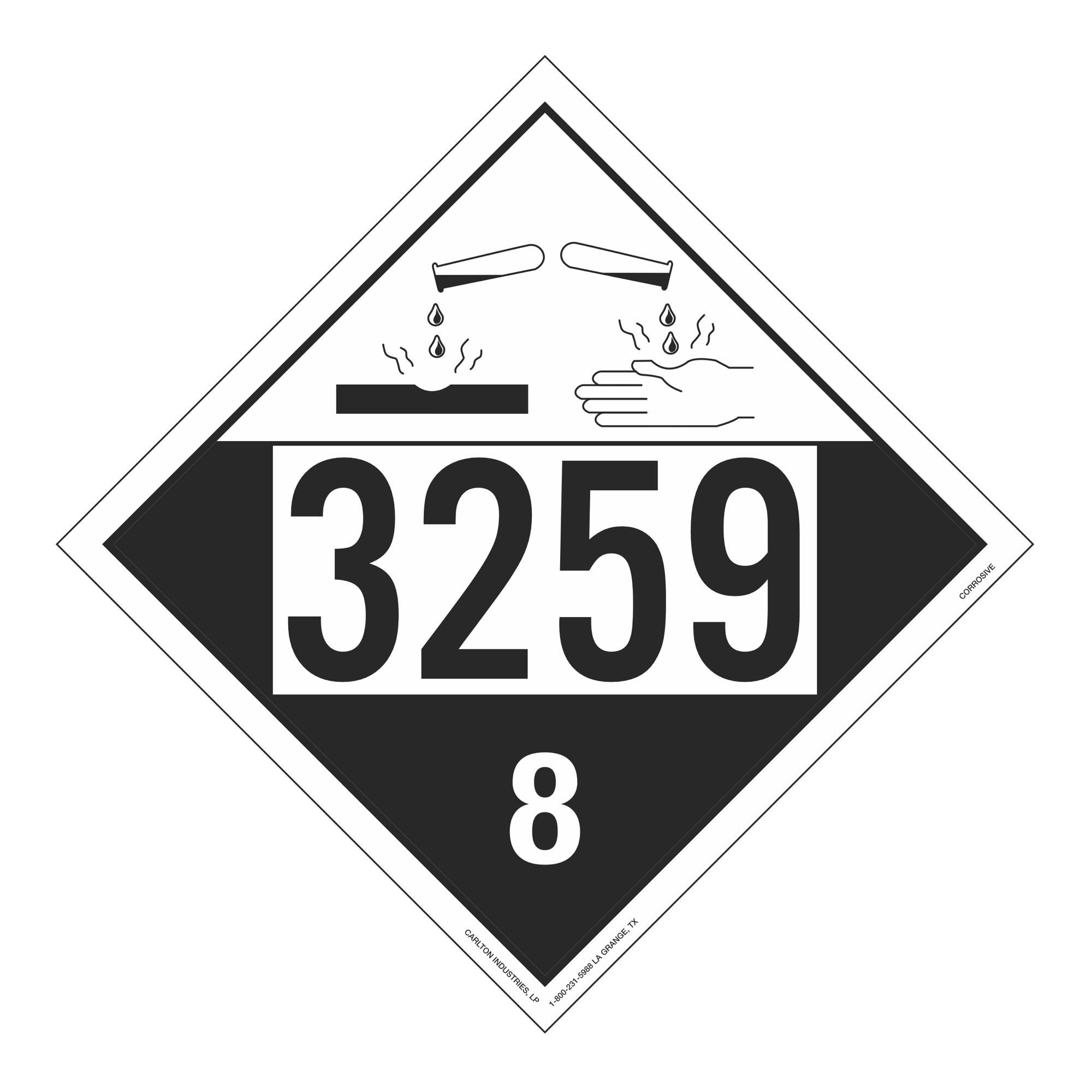 UN#3259 Corrosive Numbered Placard | Carlton Industries