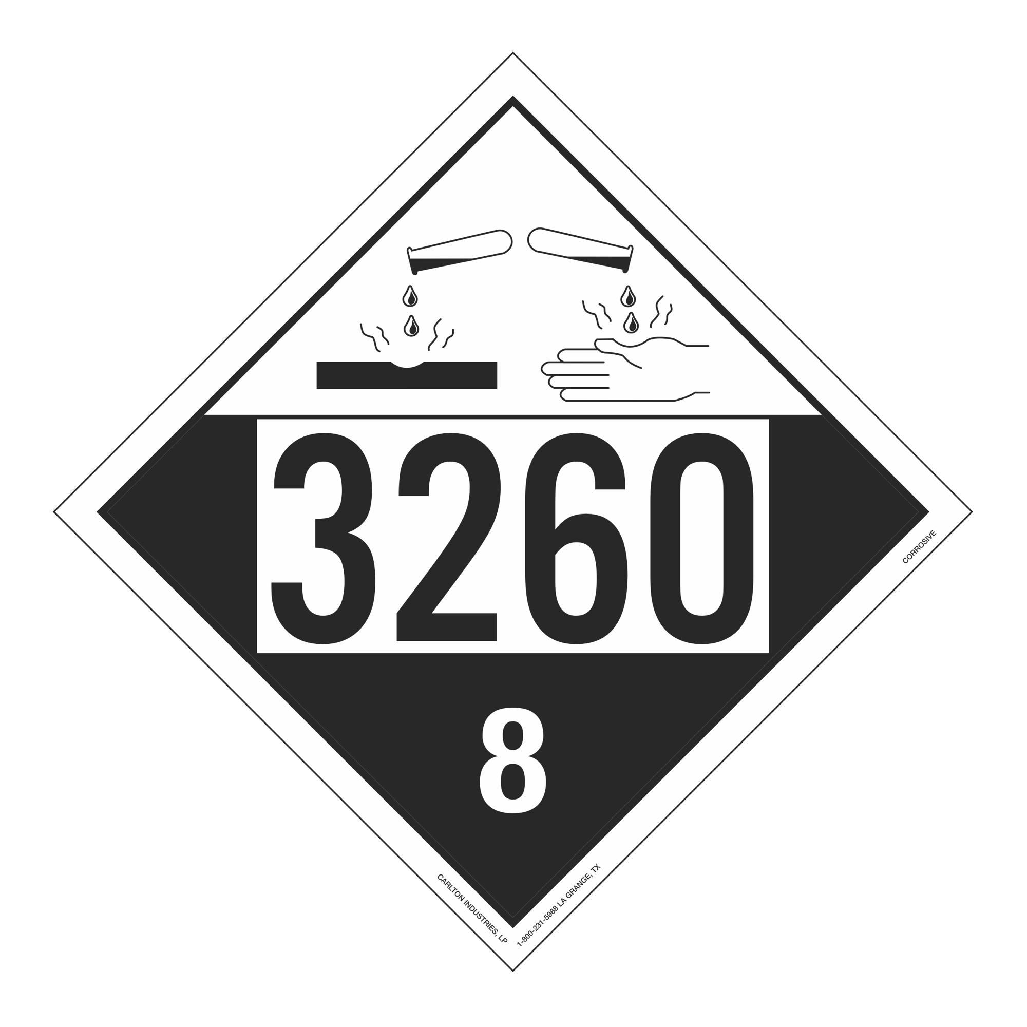 UN#3260 Corrosive Numbered Placard | Carlton Industries