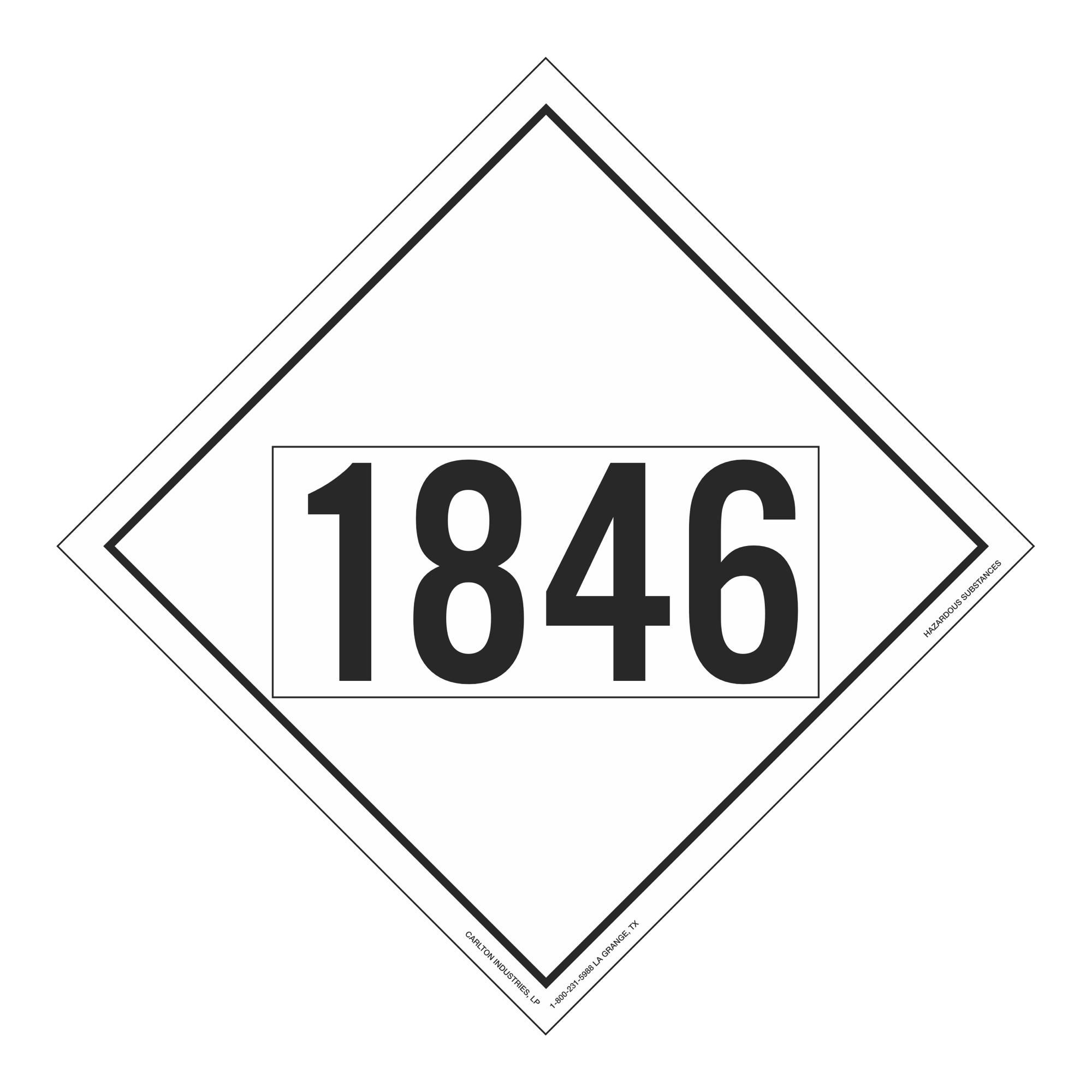UN#1846 Hazardous Substance Stock Numbered Placard | Carlton Industries