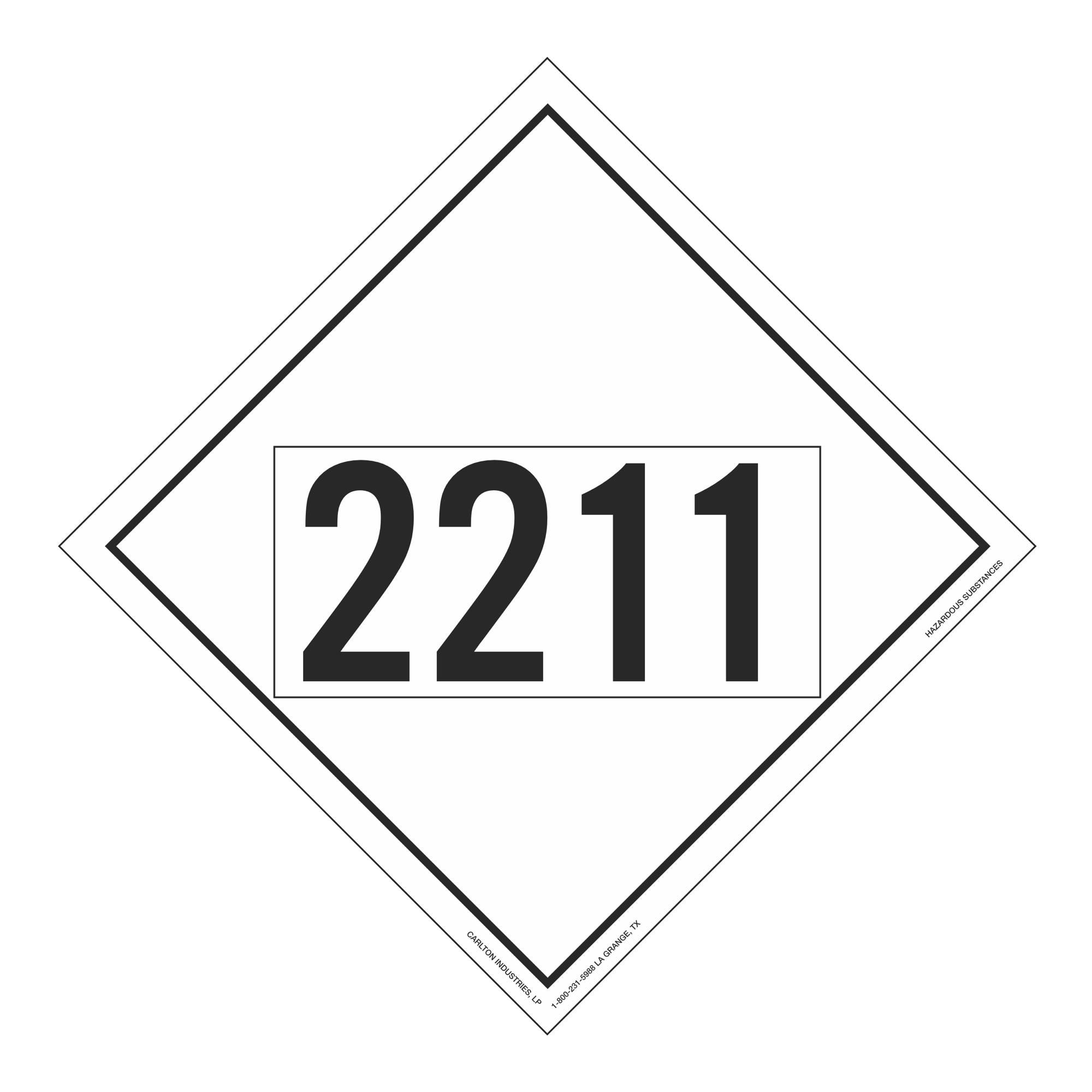 UN#2211 Hazardous Substance Stock Numbered Placard | Carlton Industries