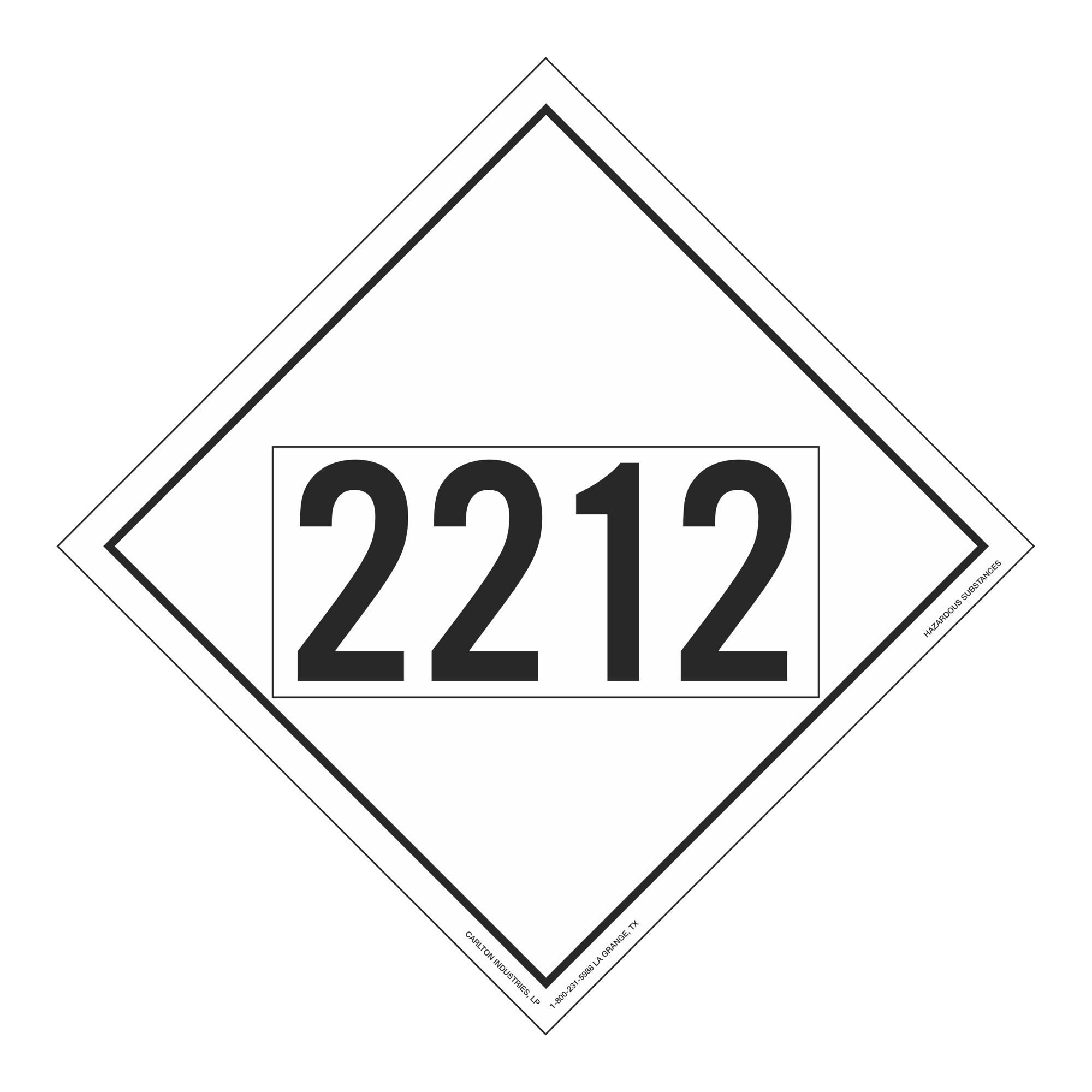 UN#2212 Hazardous Substance Stock Numbered Placard | Carlton Industries