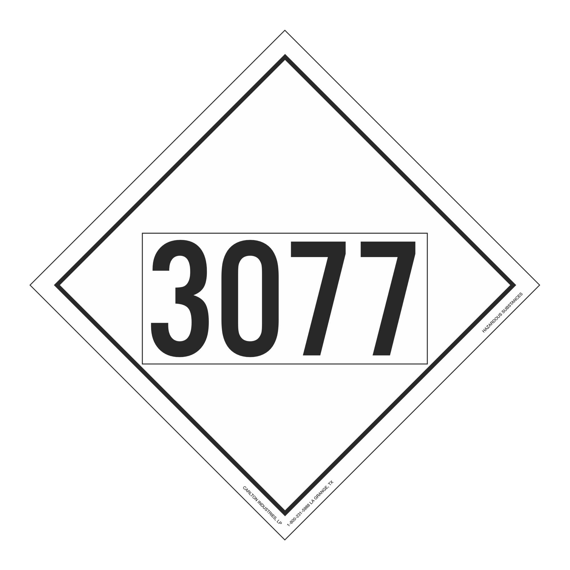 UN 3077 Hazardous Substance Stock Numbered Placard Carlton Industries UN 3077 Hazardous Substance Stock Numbered Placard Carlton Industries
