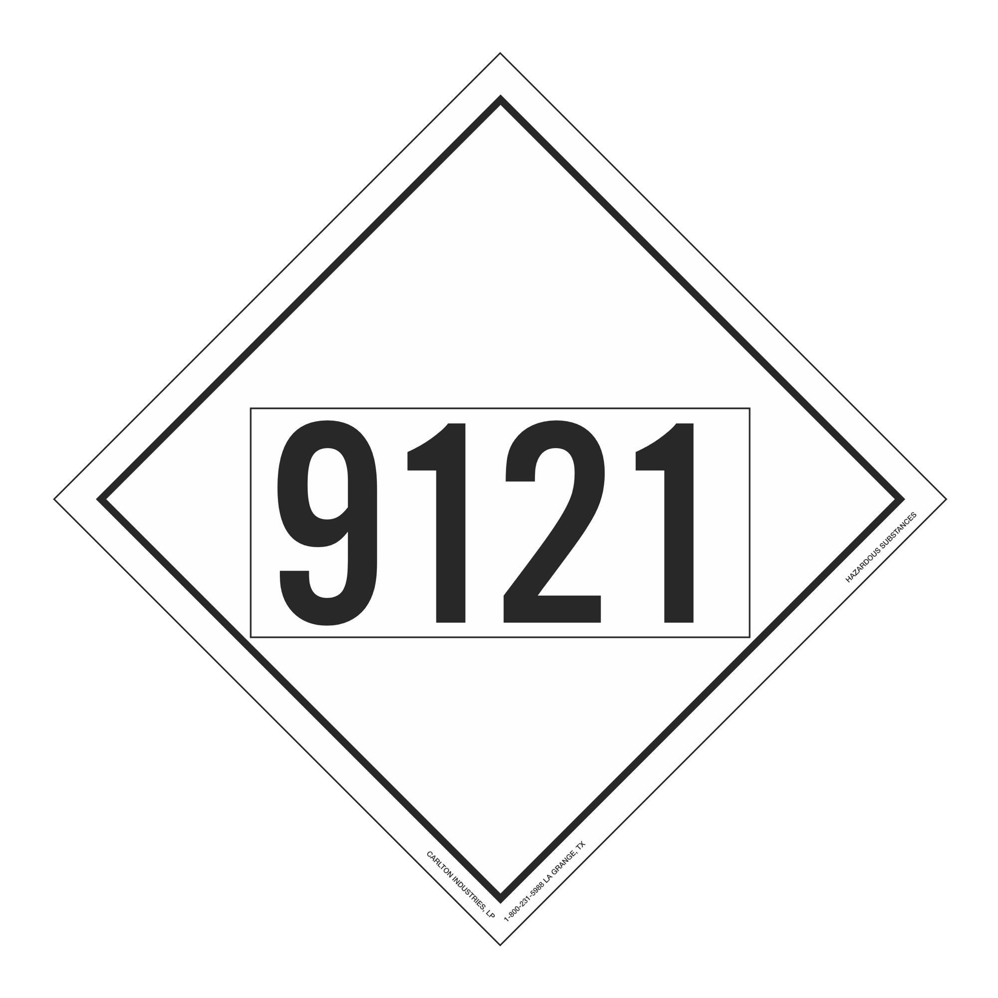 UN#9121 Hazardous Substance Stock Numbered Placard | Carlton Industries