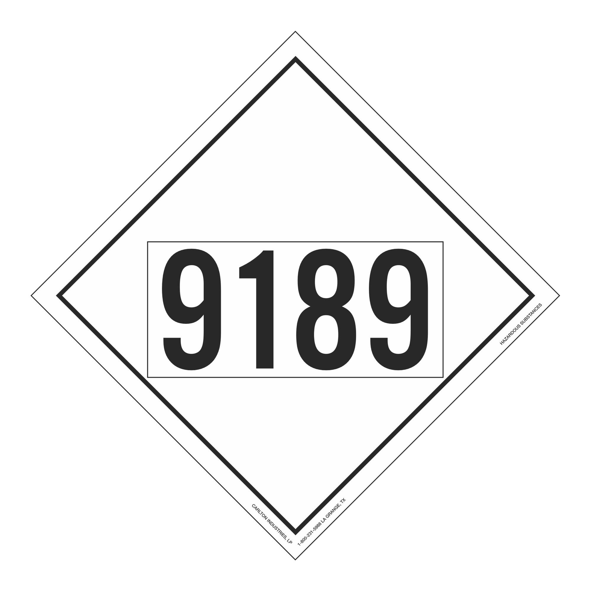 UN#9189 Hazardous Substance Stock Numbered Placard | Carlton Industries