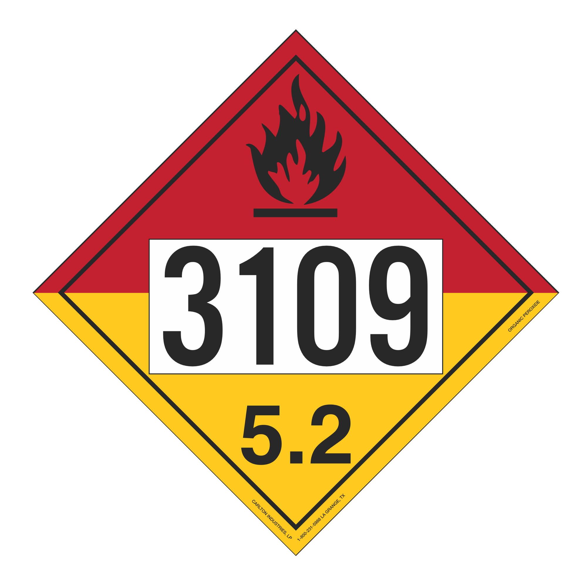 UN#3109 Organic Peroxide Numbered Placard | Carlton Industries
