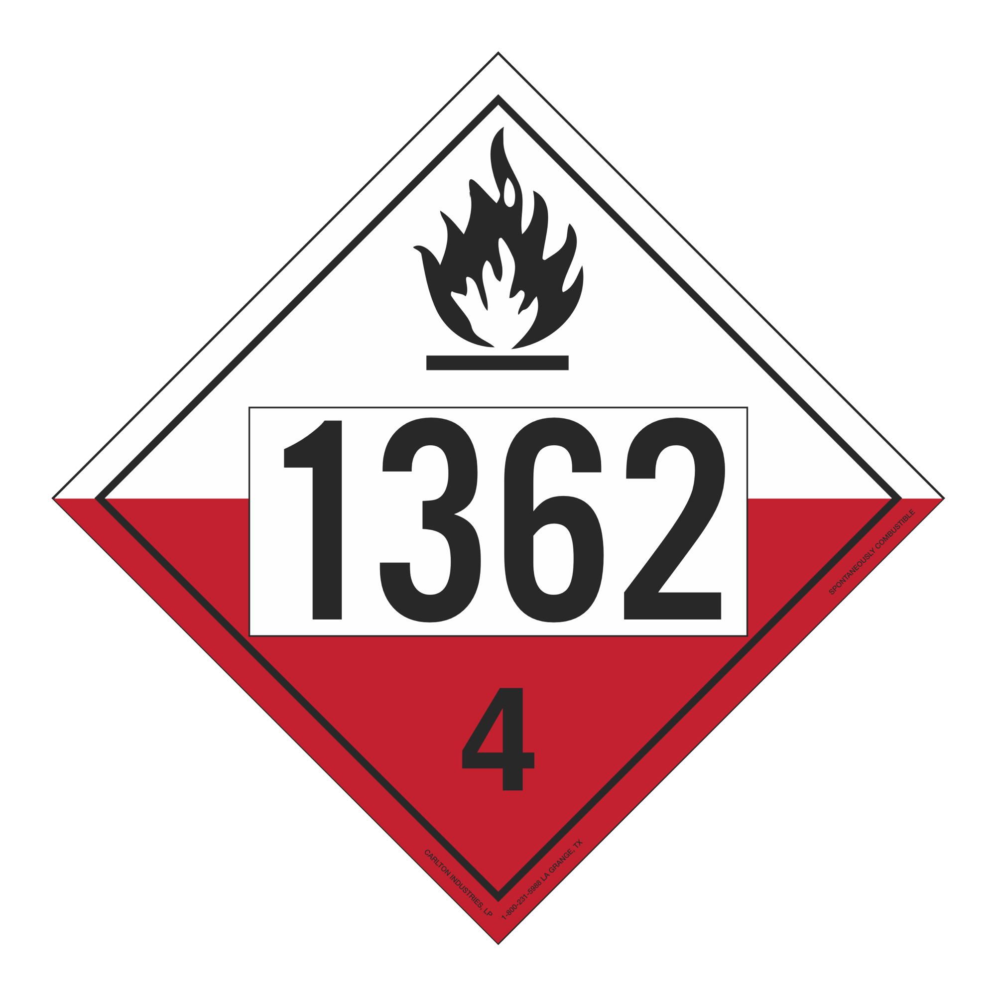 UN#1362 Spontaneously Combustible Numbered Placard | Carlton Industries