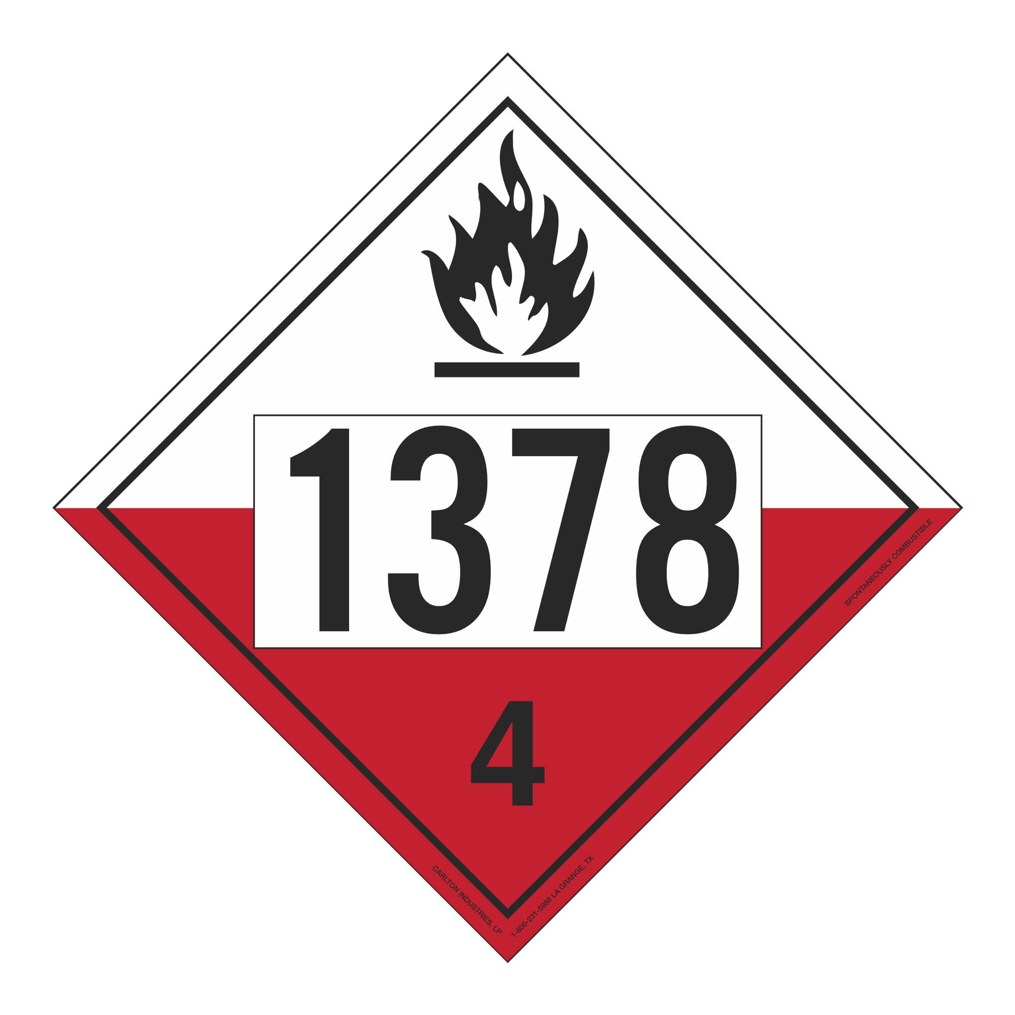 UN#1378 Spontaneously Combustible Numbered Placard | Carlton Industries