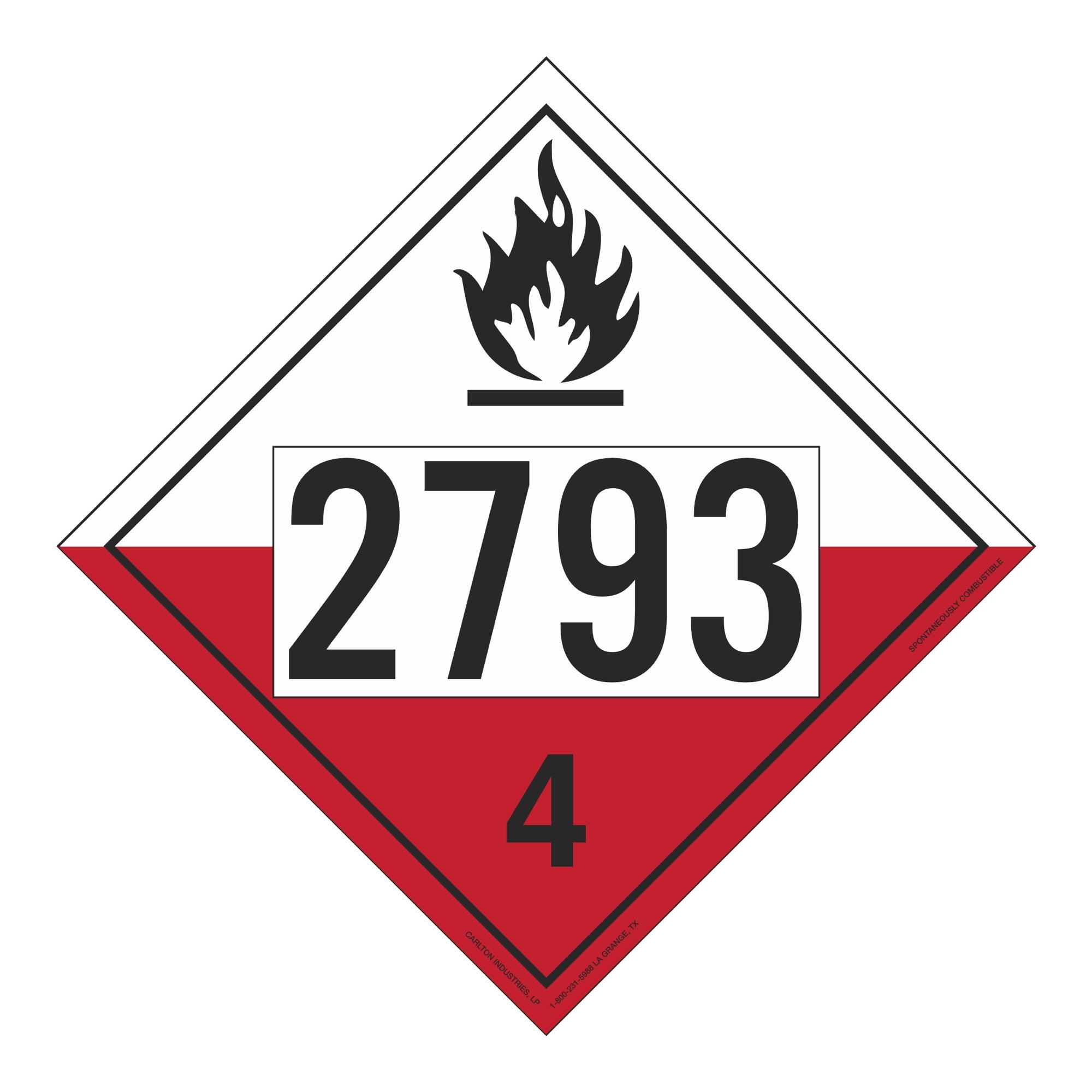 UN#2793 Spontaneously Combustible Numbered Placard | Carlton Industries