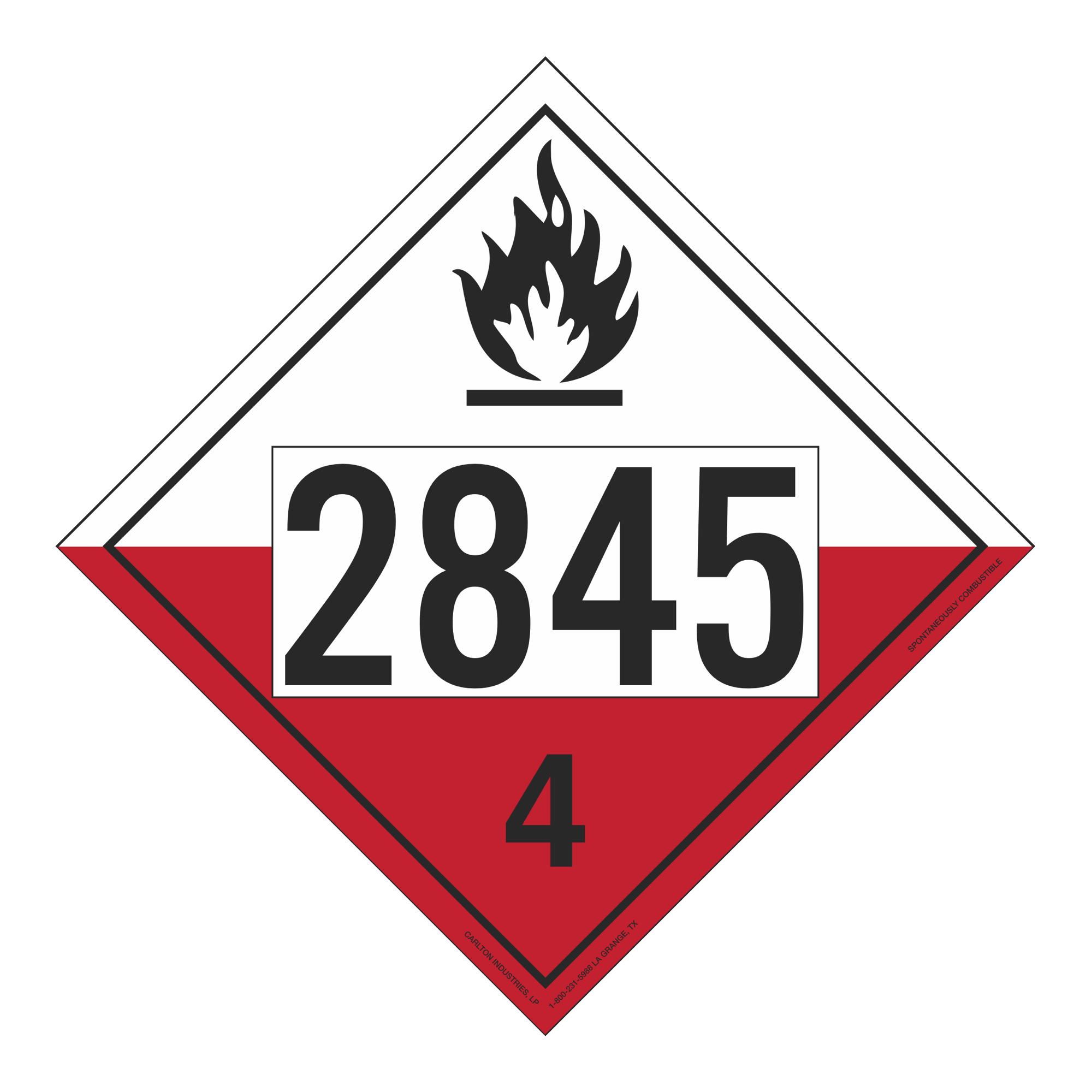 UN#2845 Spontaneously Combustible Numbered Placard | Carlton Industries