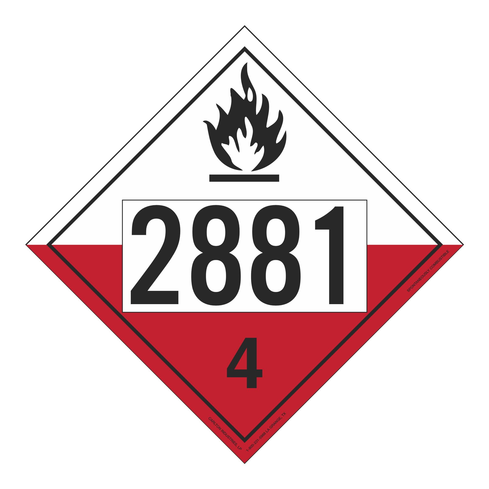 UN#2881 Spontaneously Combustible Numbered Placard | Carlton Industries