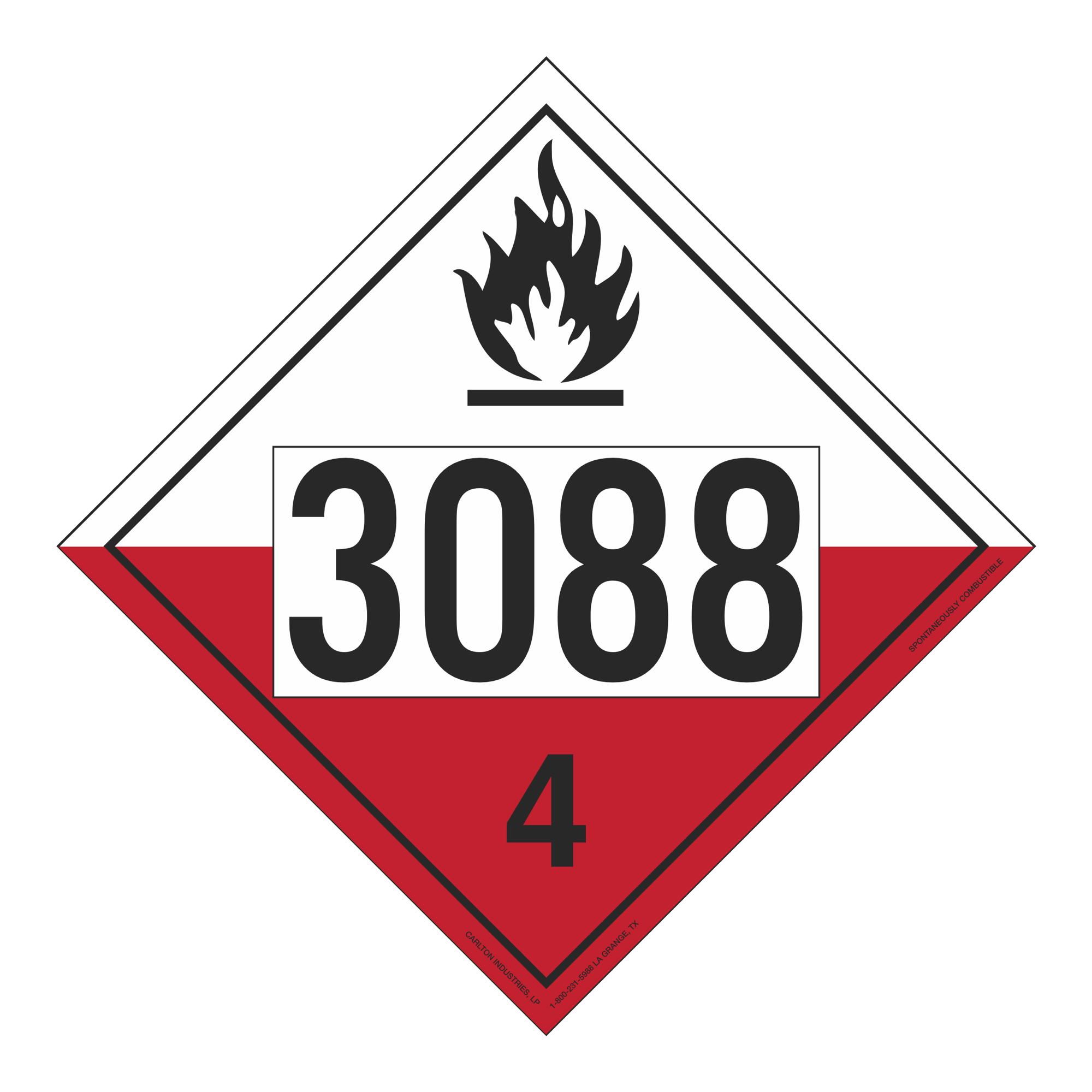 UN#3088 Spontaneously Combustible Numbered Placard | Carlton Industries