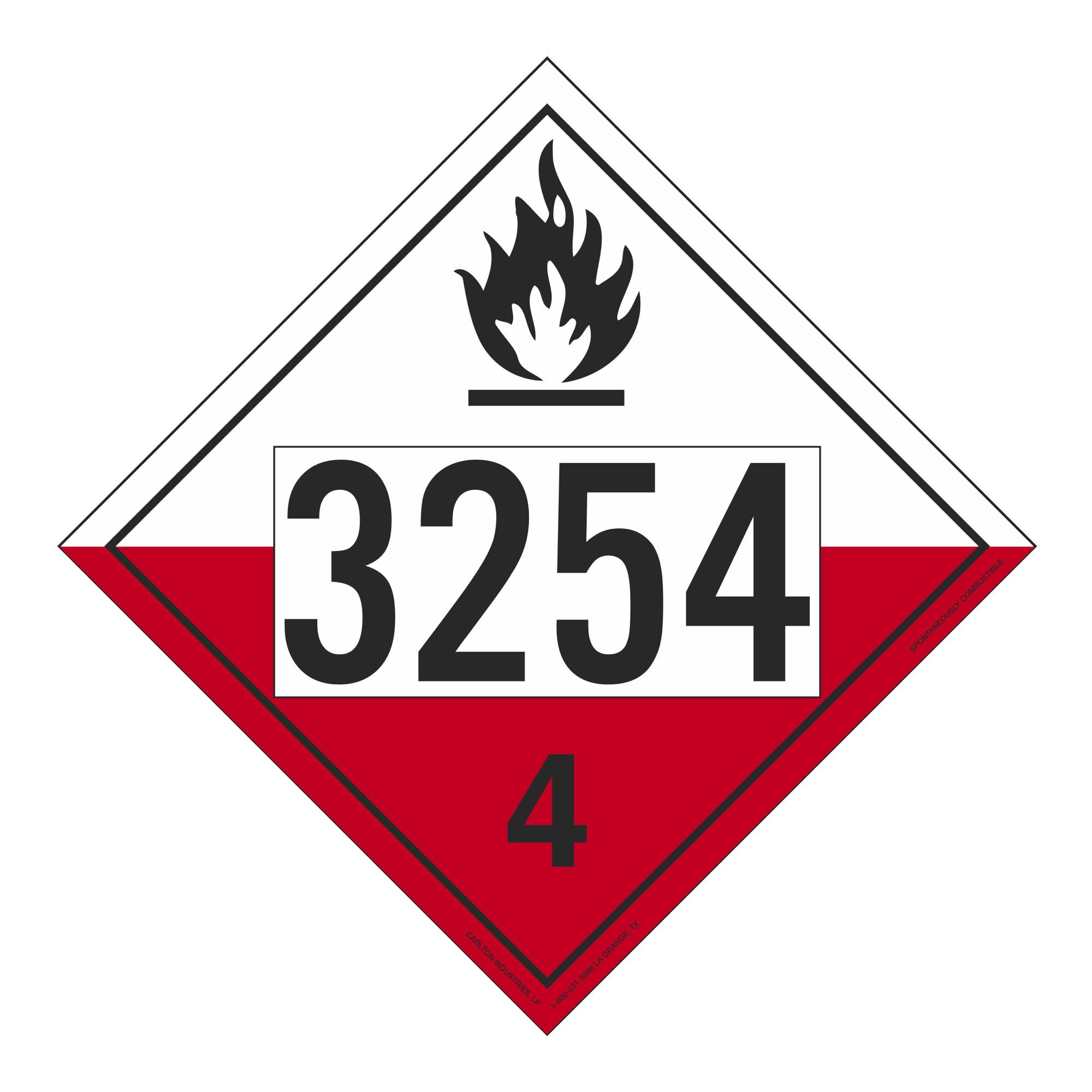 UN#3254 Spontaneously Combustible Numbered Placard | Carlton Industries