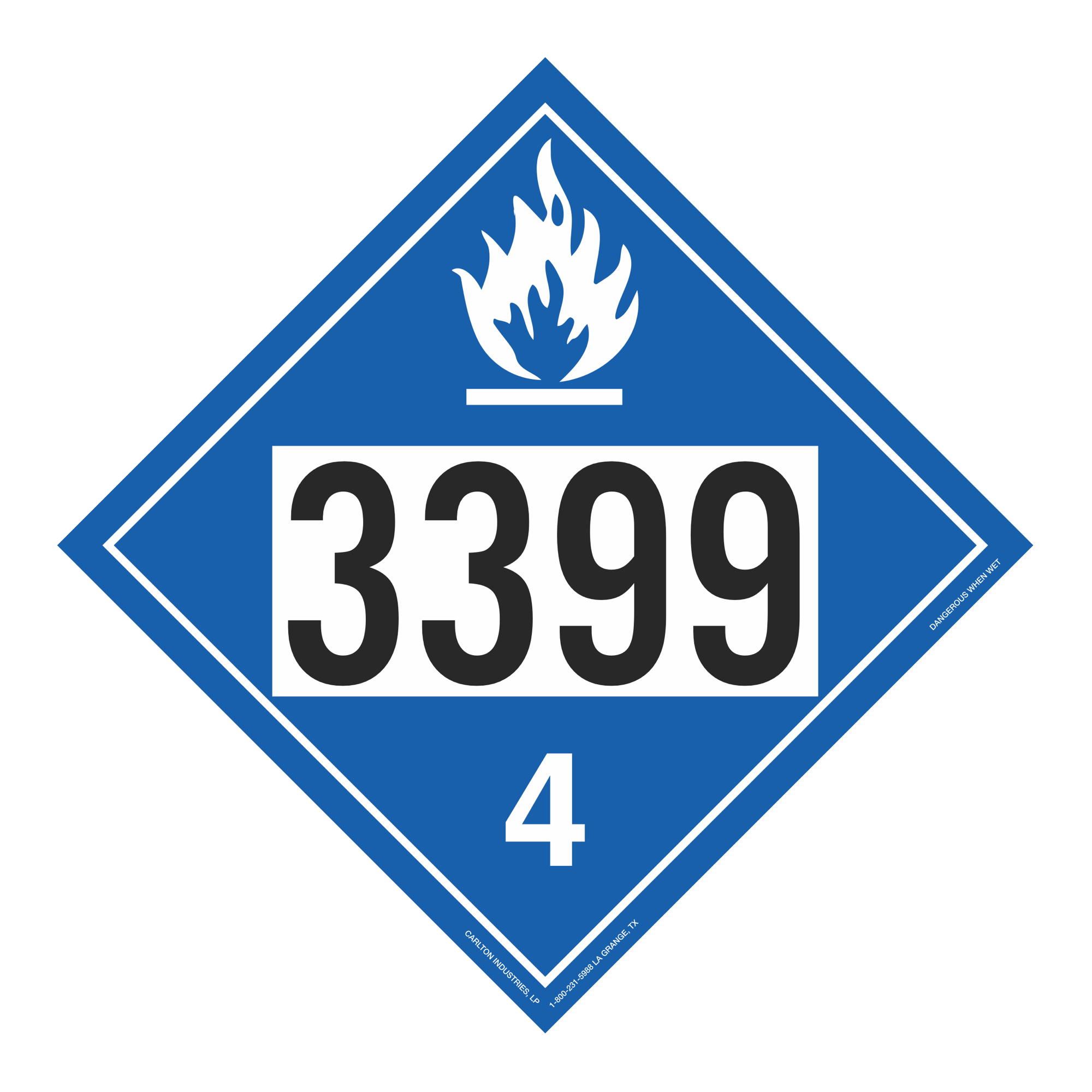 UN#3399 Dangerous When Wet Numbered Placard | Carlton Industries