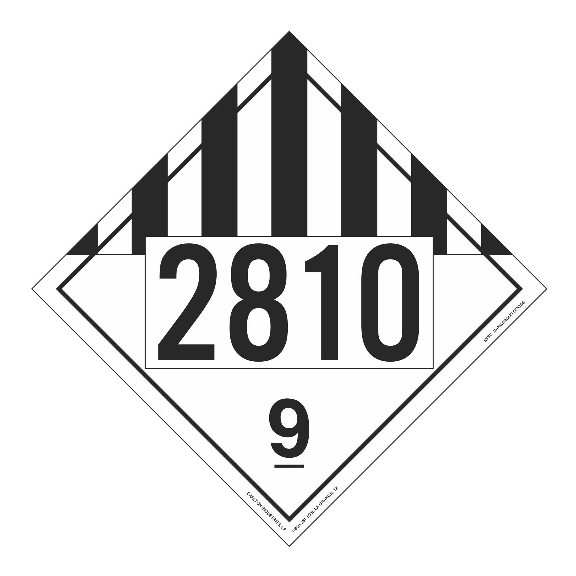 UN#2810 Class 9 Stock Numbered Placard | Carlton Industries