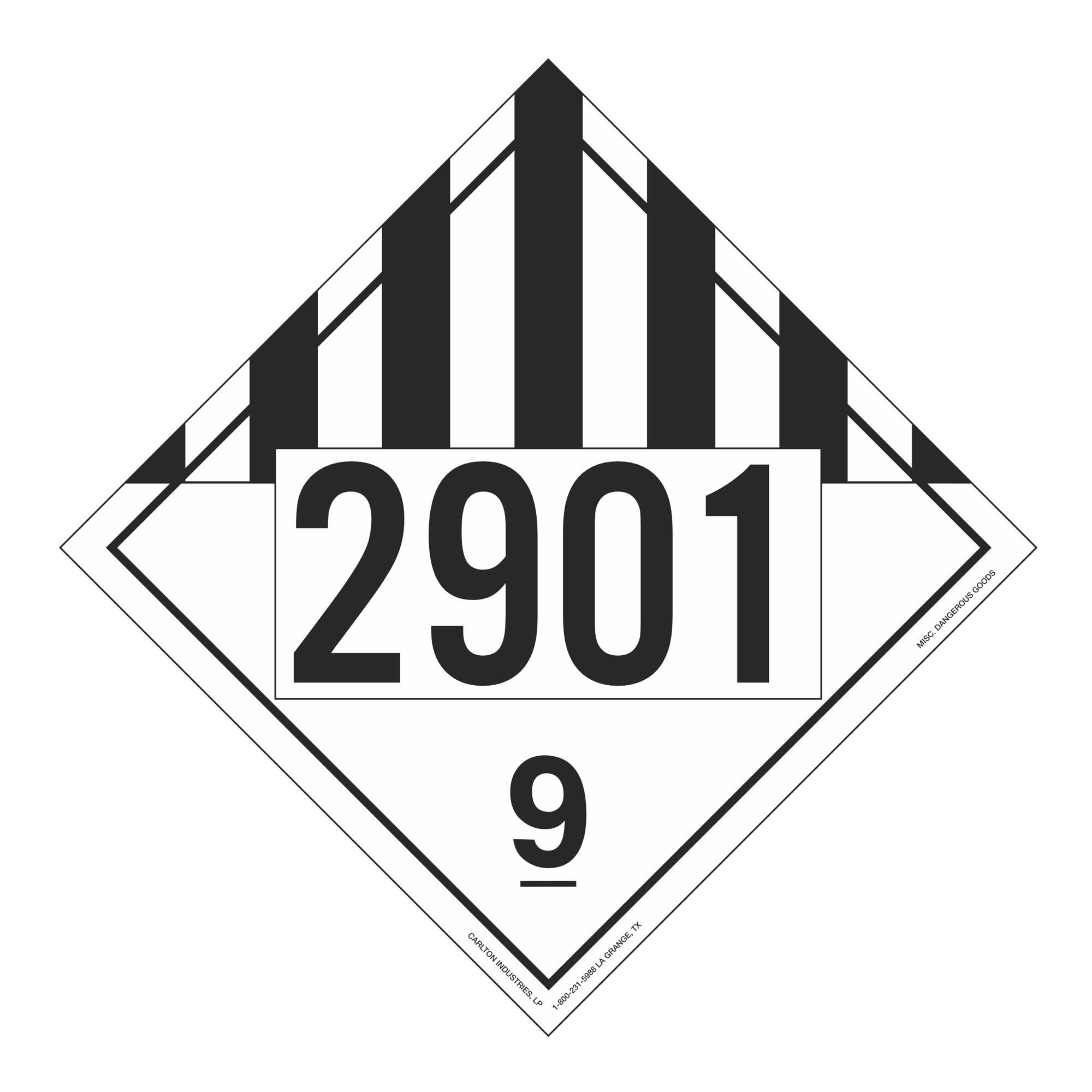 UN#2901 Class 9 Stock Numbered Placard | Carlton Industries