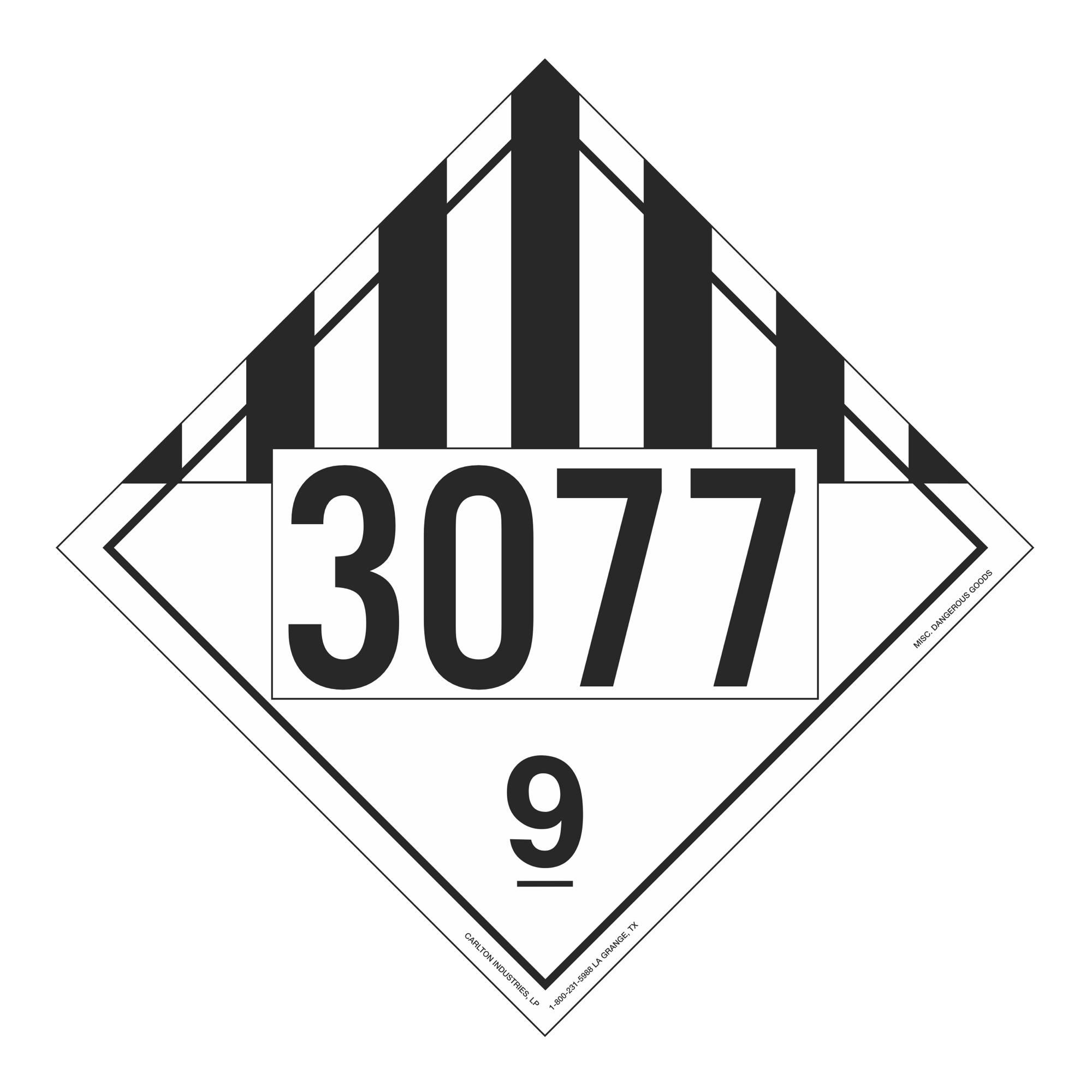 UN 3077 Misc Dangerous Goods Numbered Placard Carlton Industries UN 3077 Misc Dangerous Goods Numbered Placard Carlton Industries