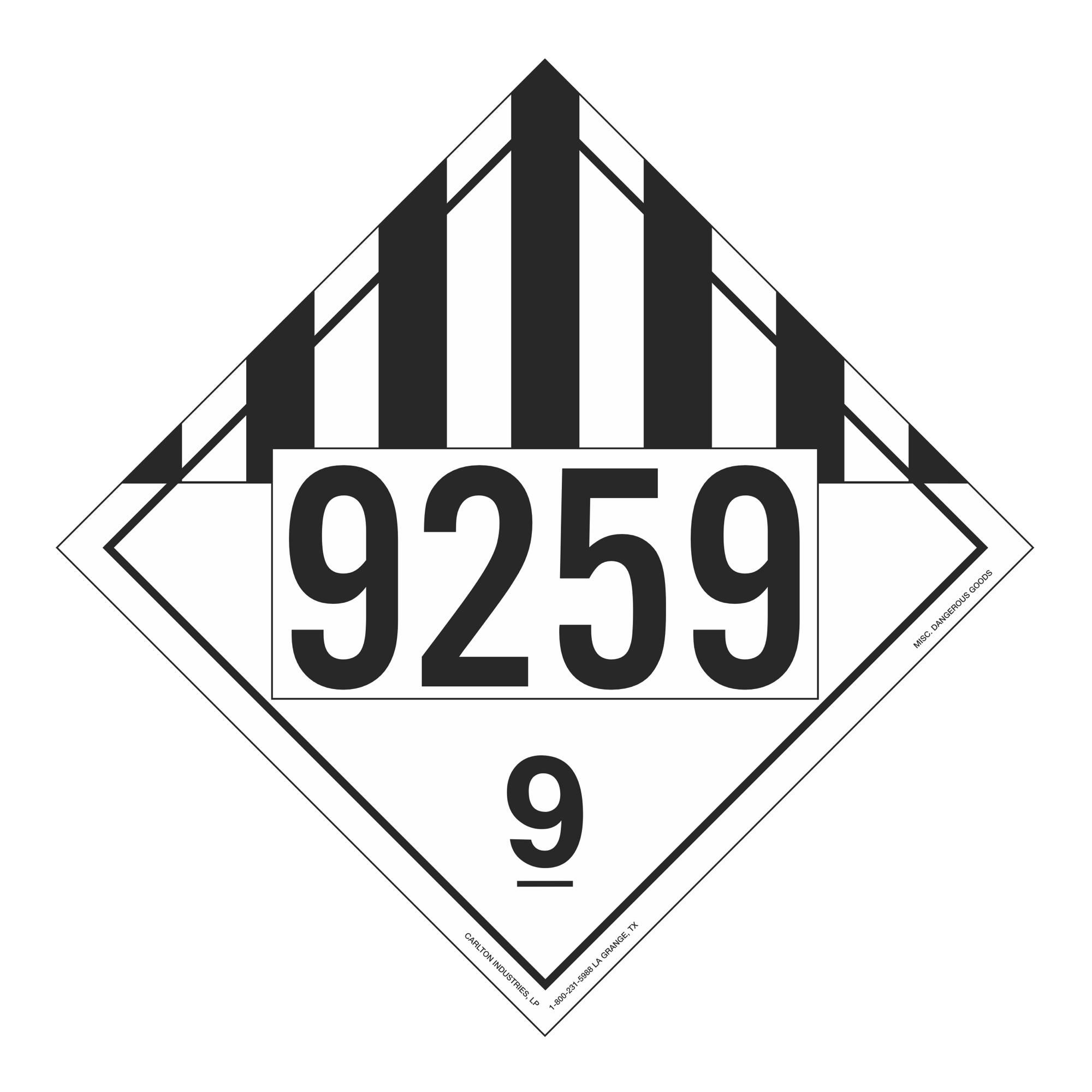 UN#9259 Class 9 Stock Numbered Placard | Carlton Industries