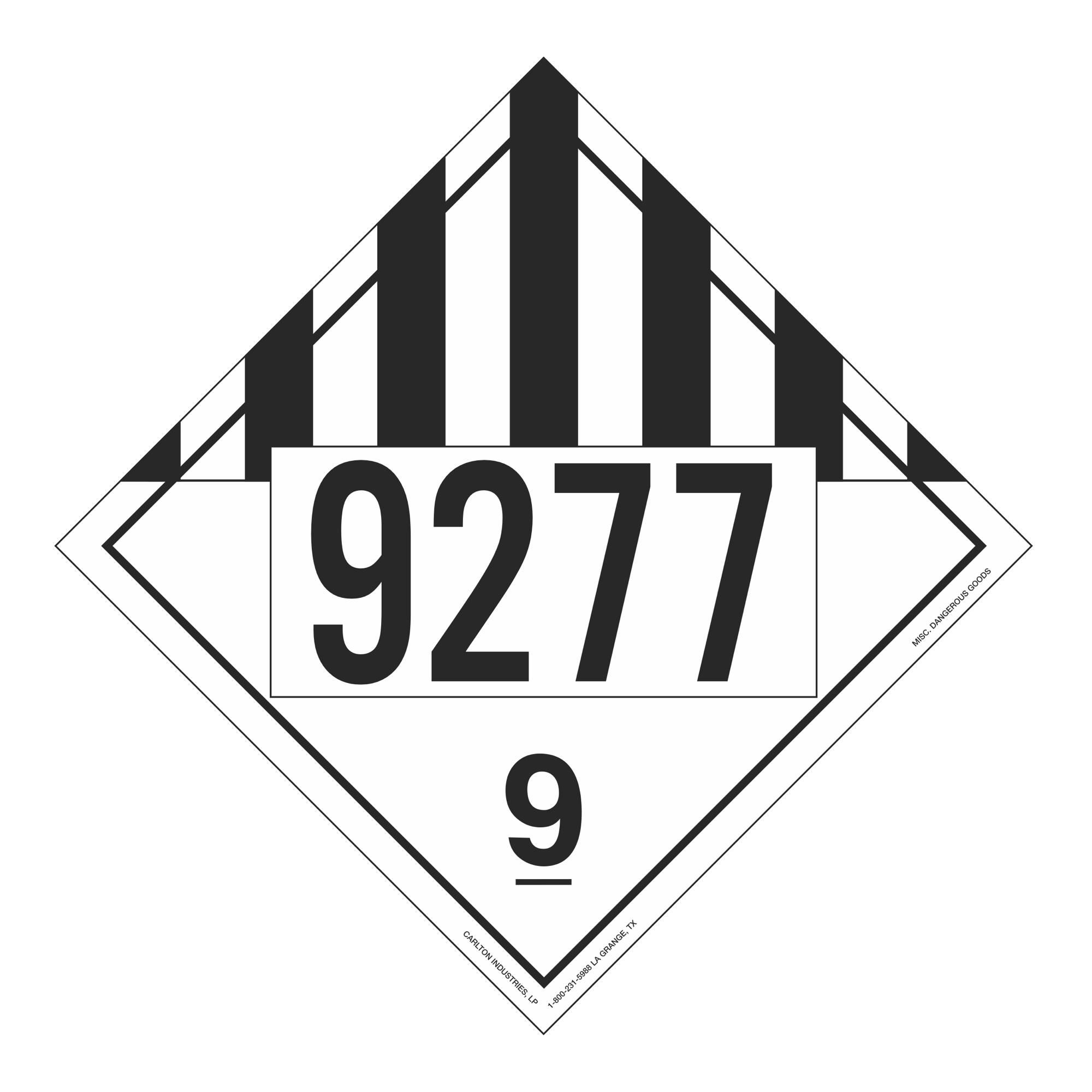 UN#9277 Class 9 Stock Numbered Placard | Carlton Industries