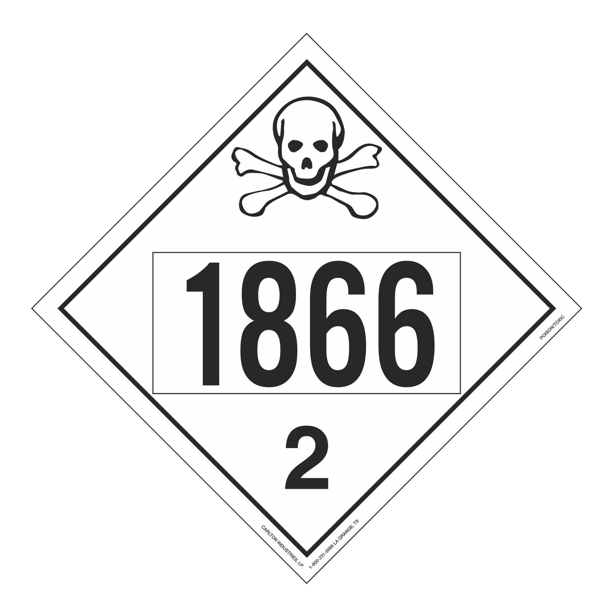 UN#1866 Poison Gas Stock Numbered Placard | Carlton Industries