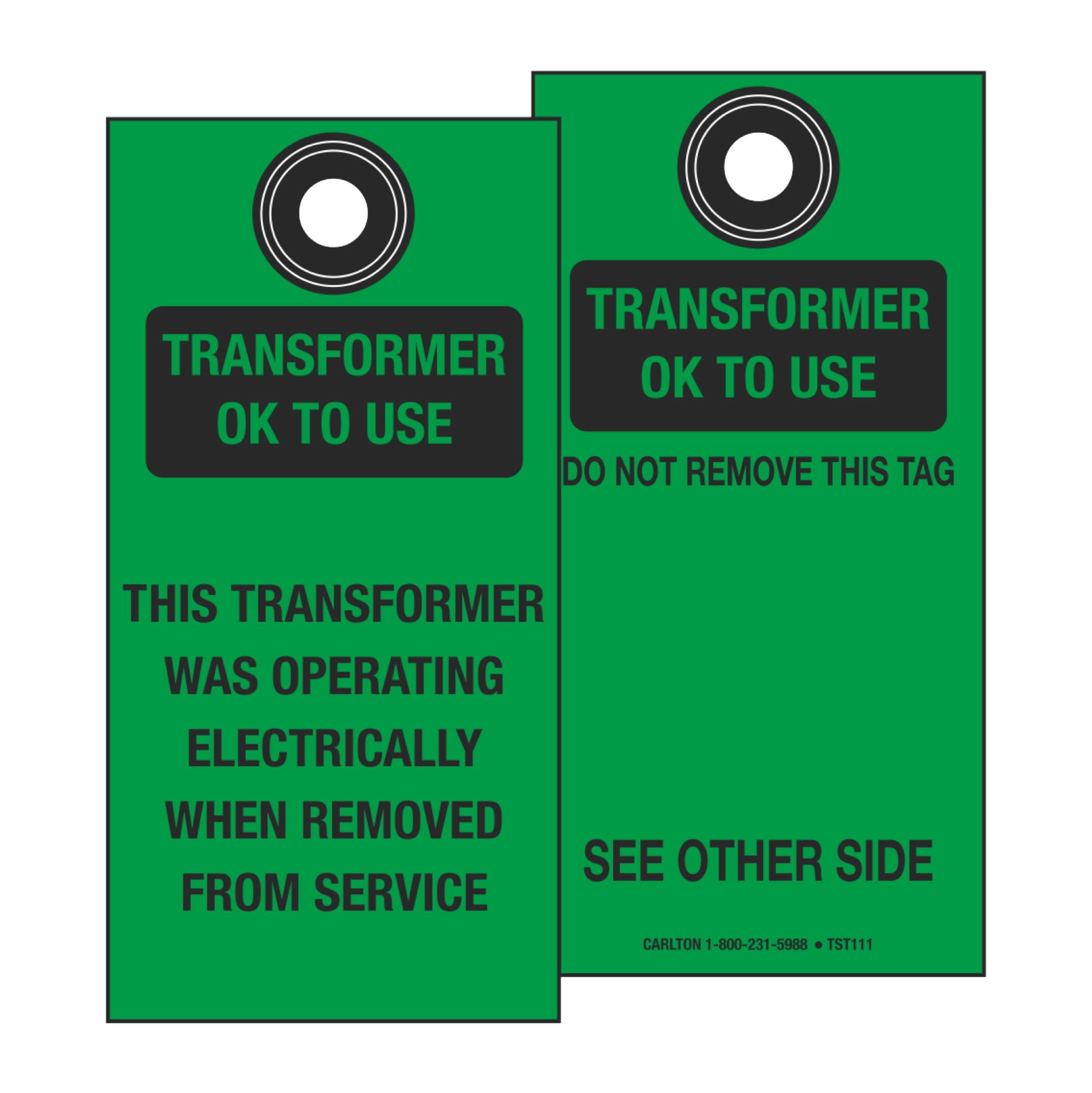 Transformer Ok To Use Tag | Carlton Industries