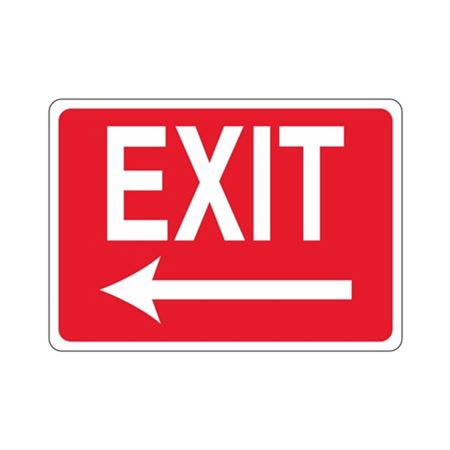 EXIT Left Arrow (White Text on Red) 10"x14" Sign | Carlton Industries