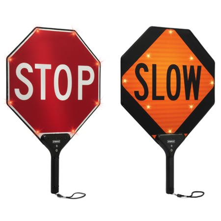 Two-Sided Illuminated Paddle Signs - Stop/Slow 18 Inch diameter
