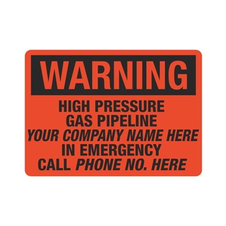 Warning High Pressure Gas Pipeline - 10" x 14" Sign | Carlton Industries