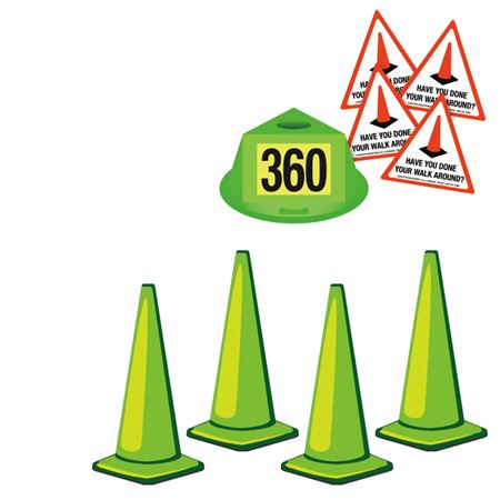 360 Walk Around Safety Kit - Fluorescent Green Cones | Carlton Industries