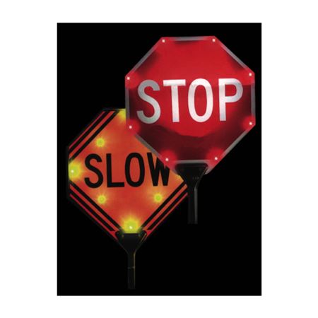 Two-Sided Illuminated Paddle Signs - Stop/Stop 18 Inch diameter
